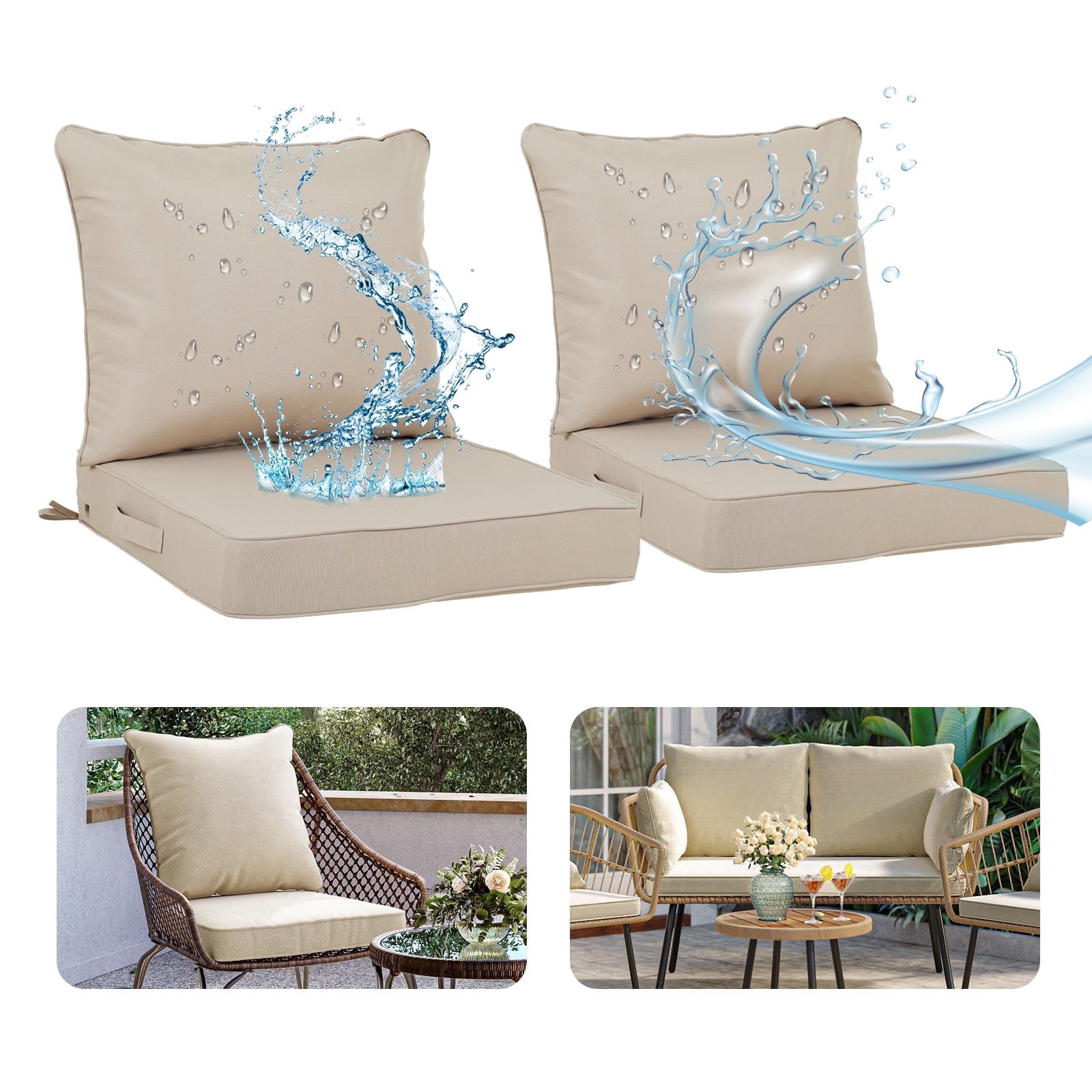 24 x 24 Inch Outdoor Deep Seat Cushion Set - Waterproof Fade-Resistant ...