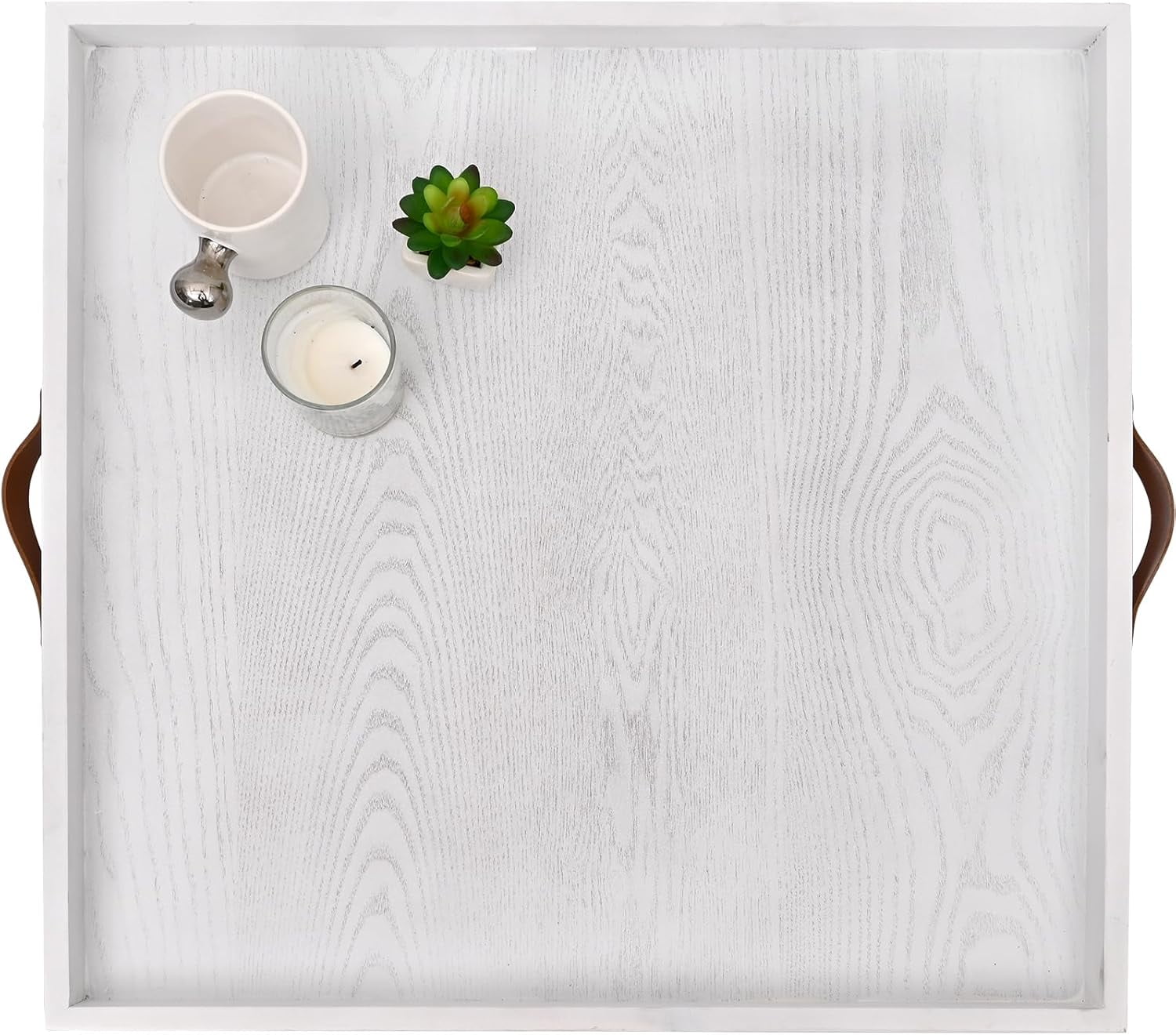 24 x 24 Inches Extra Large Square Wood Tray with Leather Handles ...