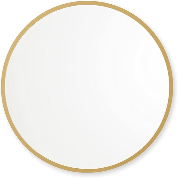 24” x 24” Matte Gold Rubber Framed Mirror | Round Bathroom Wall Mirror ...