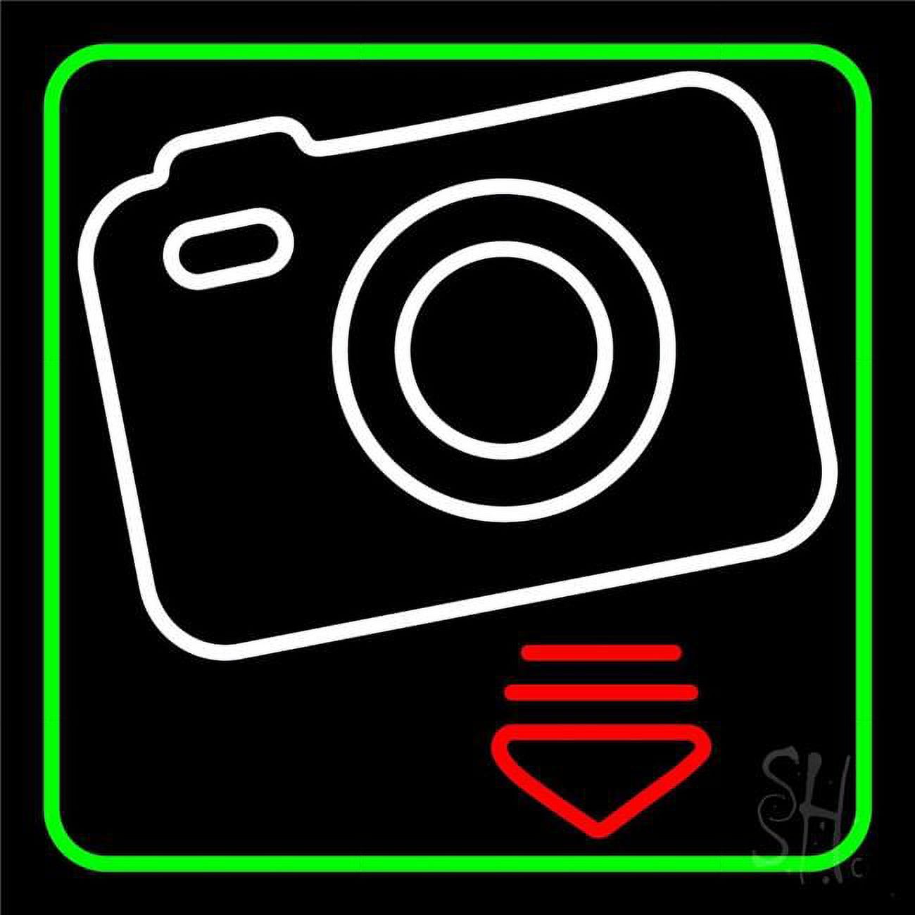Camera Logo Green Border Clear Backing Neon Sign - Green, White & Red ...