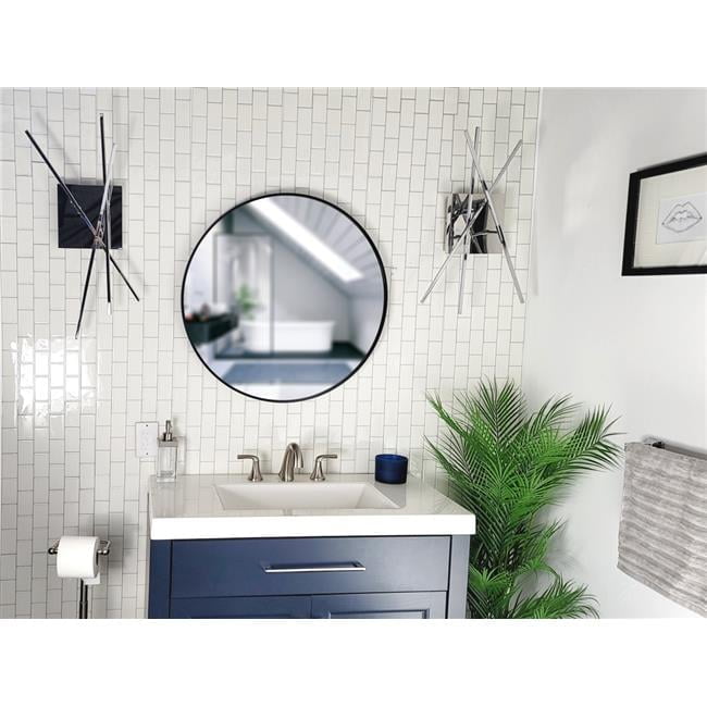 24 x 24 in. Thompson Round Solid Wood Framed Wall Mirror, Black ...