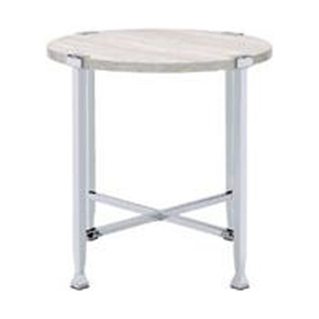 24 x 24 x 24 in. Chrome & White Oak Manufactured Wood & Metal Round End ...