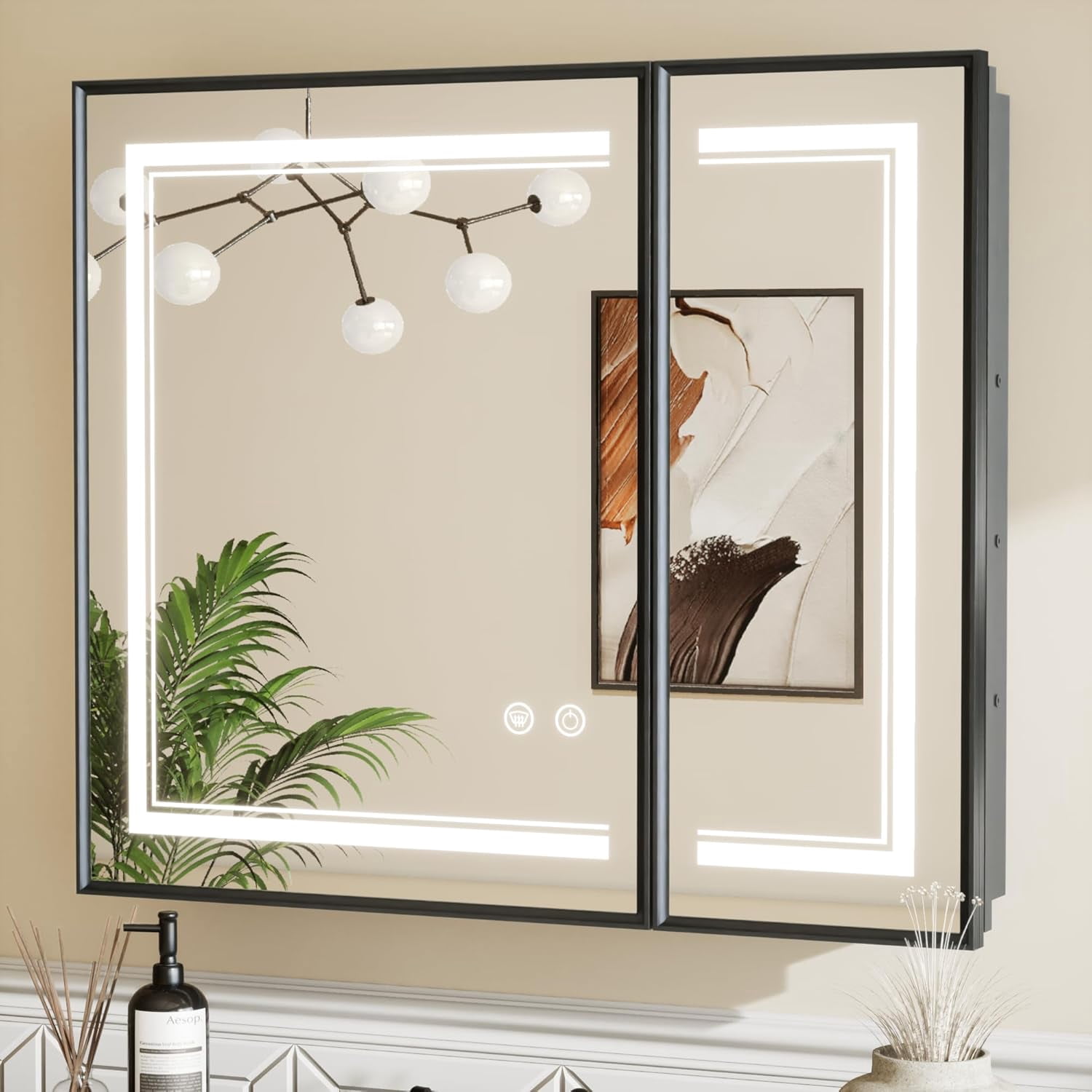 24 x 30 Black Led Lighted Medicine Cabinet Mirror with 3-Color Lights ...