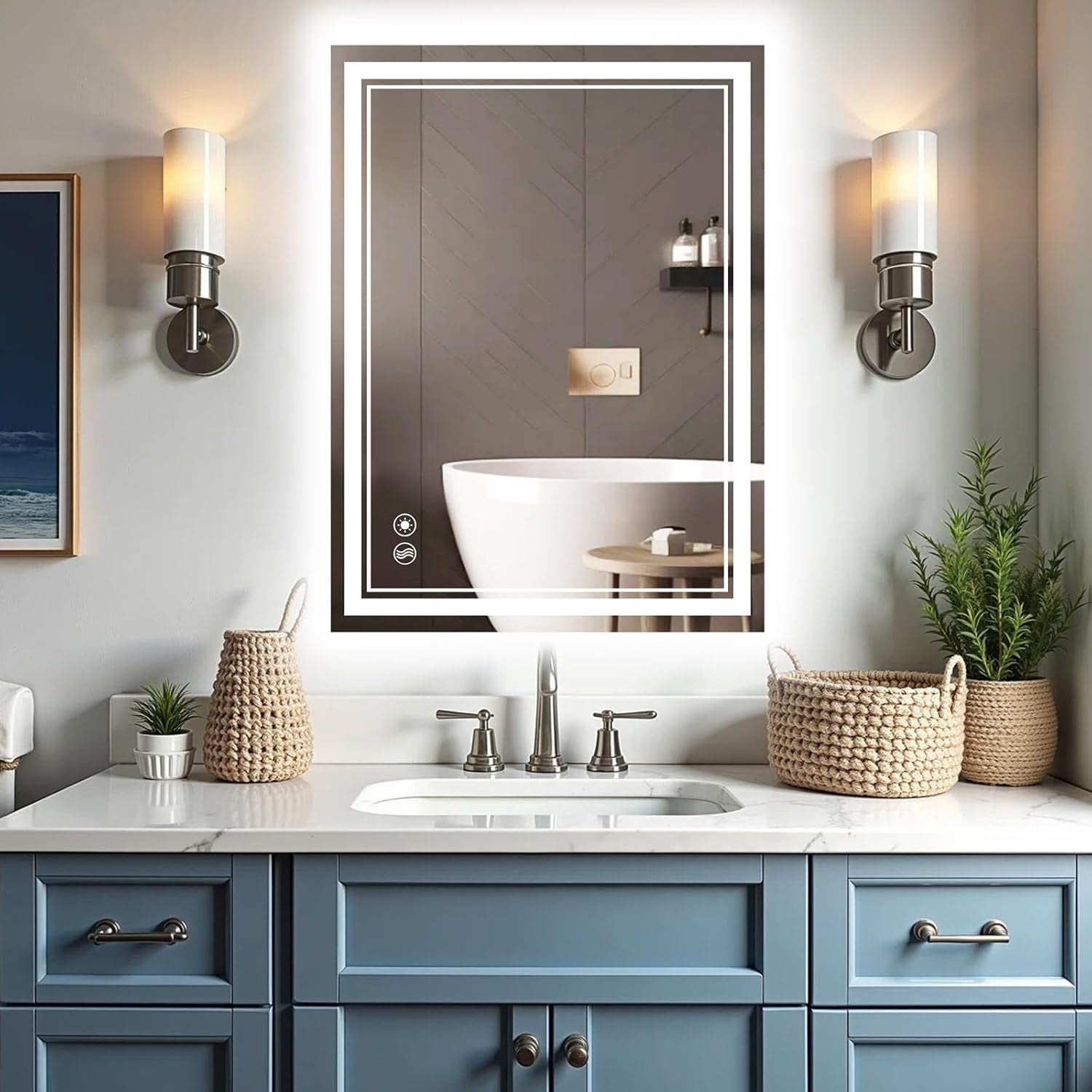 24 x 32'' Bathroom Mirror with LED Lights Dimmable 3 Colors LED ...