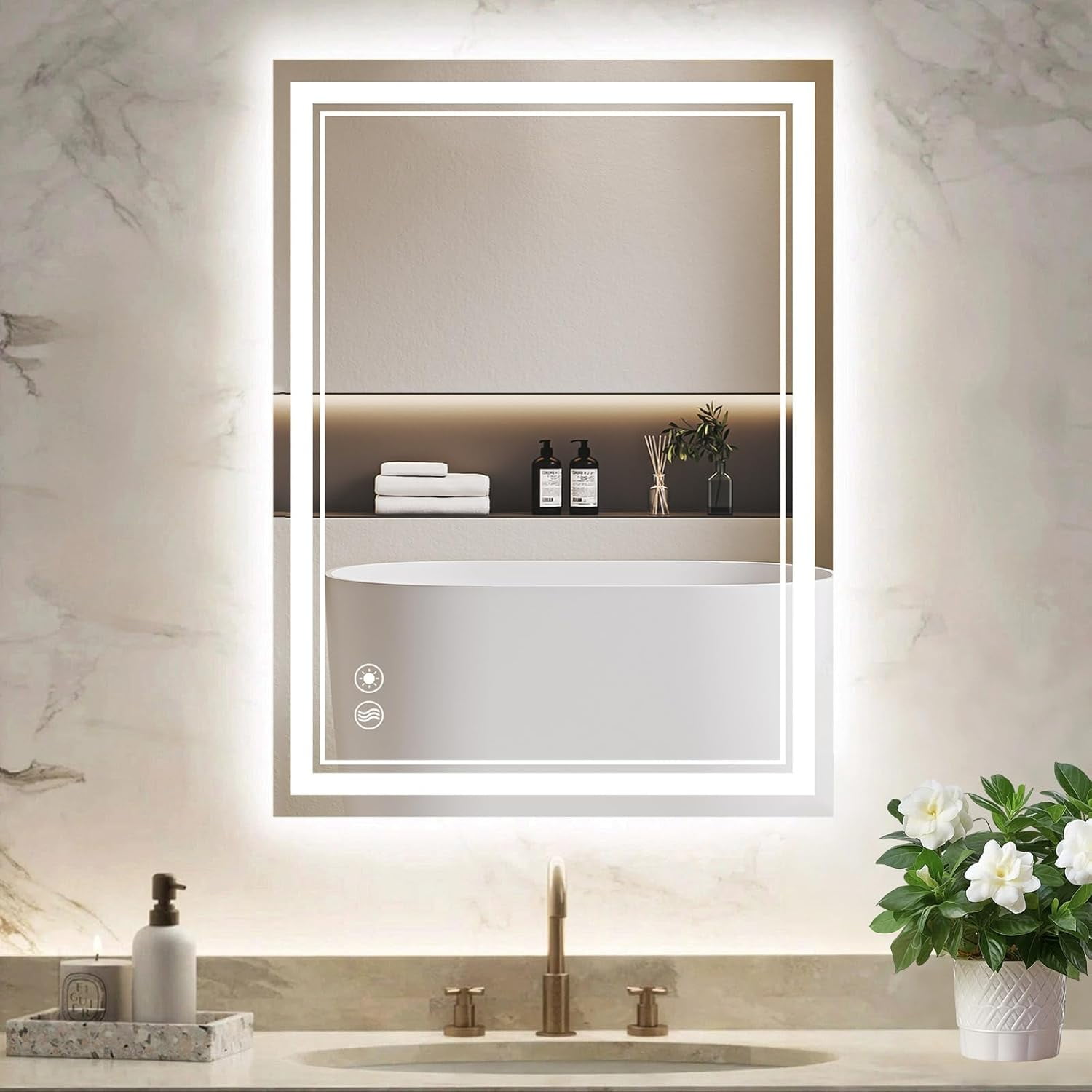 24 x 32'' Bathroom Mirror with LED Lights Dimmable 3 Colors LED ...