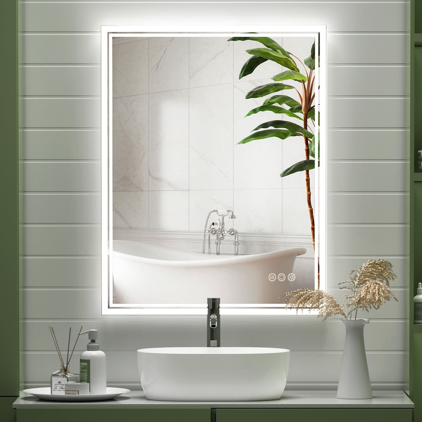 24 x 32 LED Bathroom Mirror with Frontlit and Backlit, 3 Colors LED ...