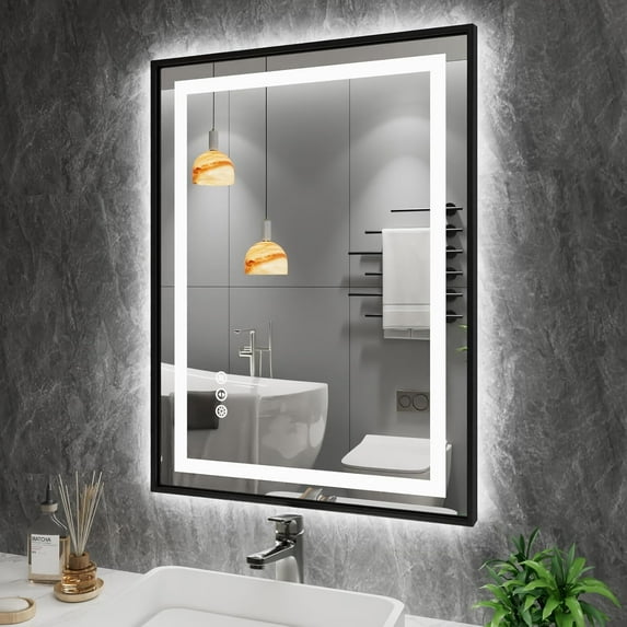 24"x 32" LED Bathroom Mirror with Frame, Front Light and Backlit ...