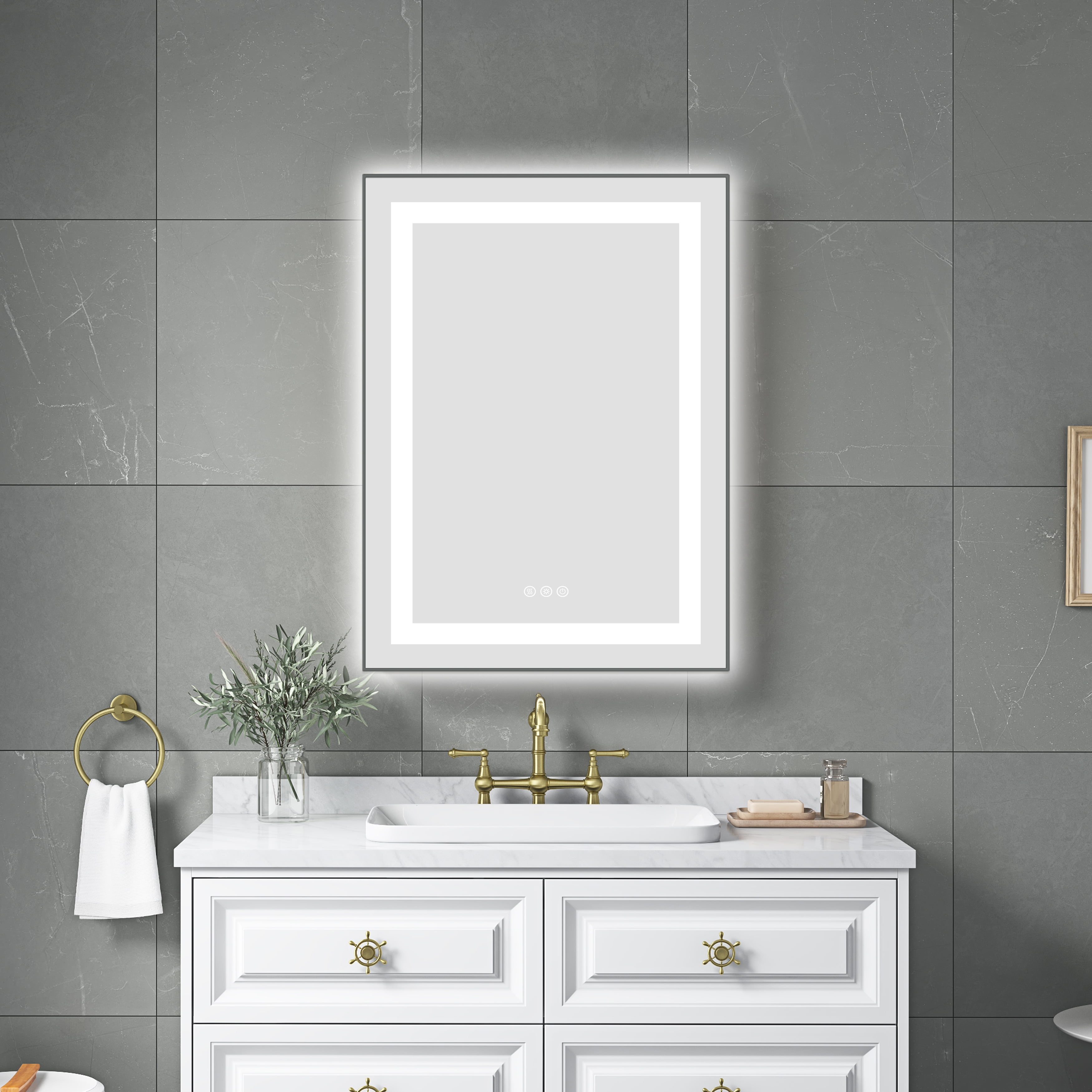 24" x 32" LED Bathroom Mirror with Front and Backlight, Wall Mounted ...