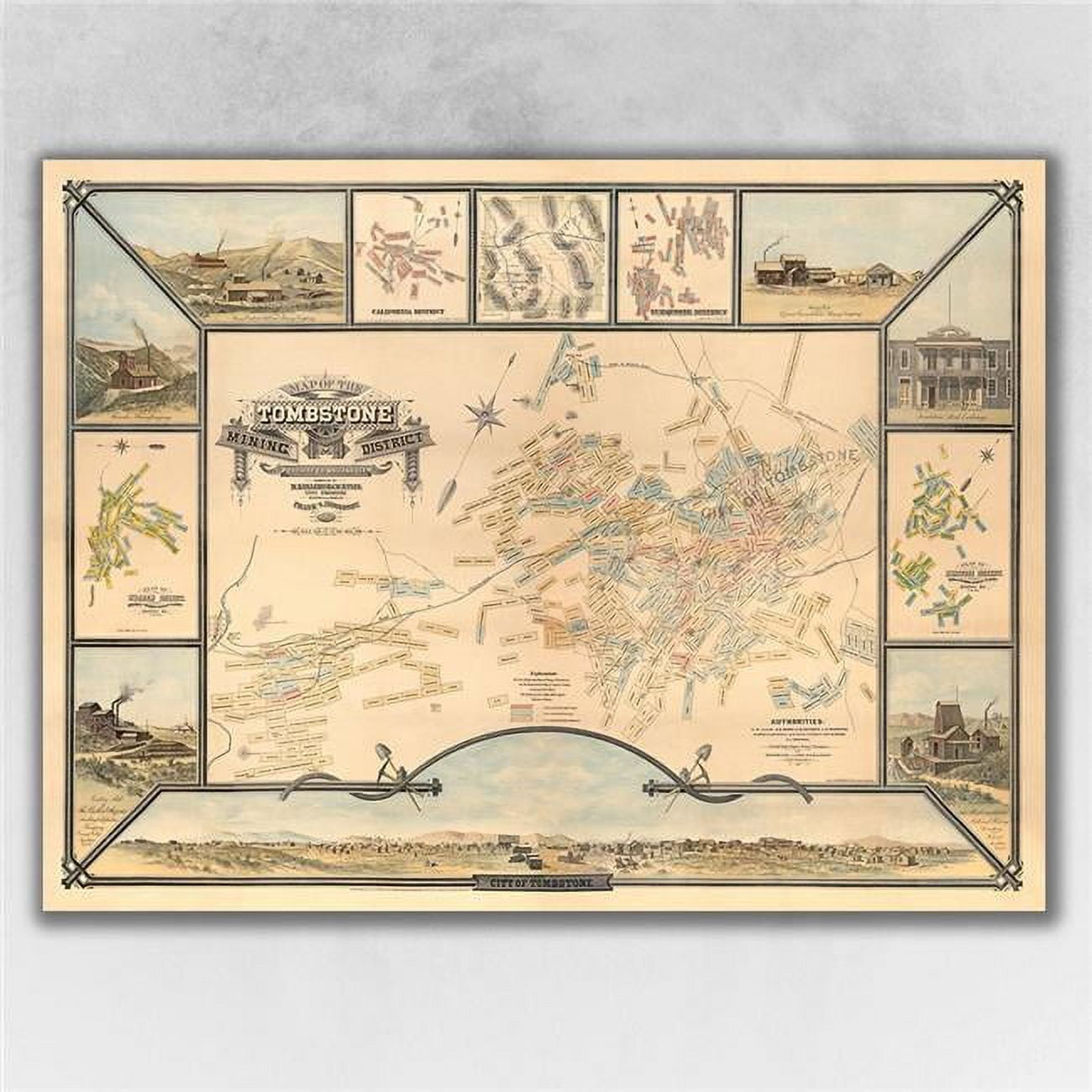 24 x 32 in. Map of Tombstone Mining District Vintage Travel Poster Wall ...