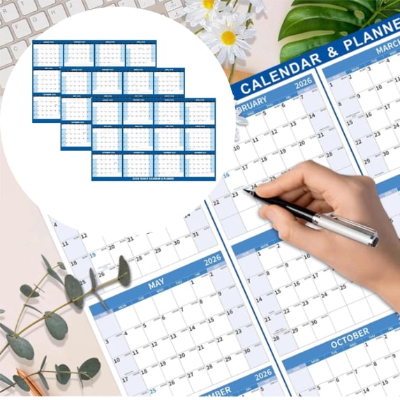 24" x 34" 2026 Wall Calendar Folded Wet & Dry Erase 12 Month Annual ...