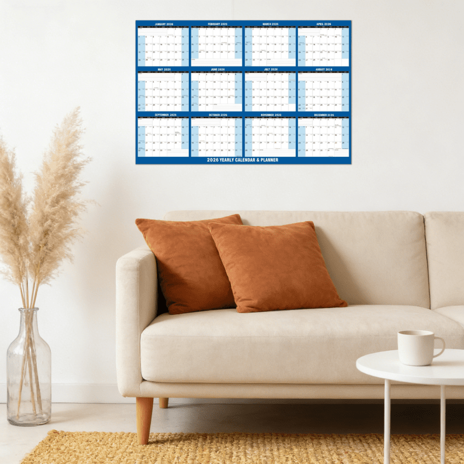 24" x 34" 2026 Wall Calendar,Folded Wet & Dry Erase Wall Calendar 12 ...