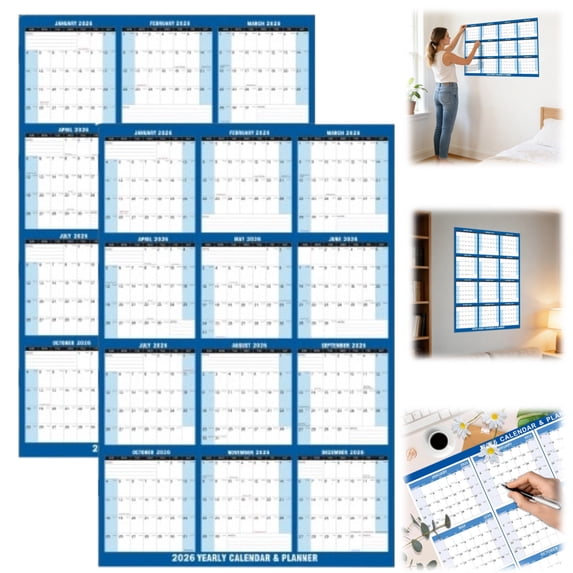 24" x 34" 2026 Wall Calendar, Folded Wet & Dry Erase Wall Calendar 12 ...