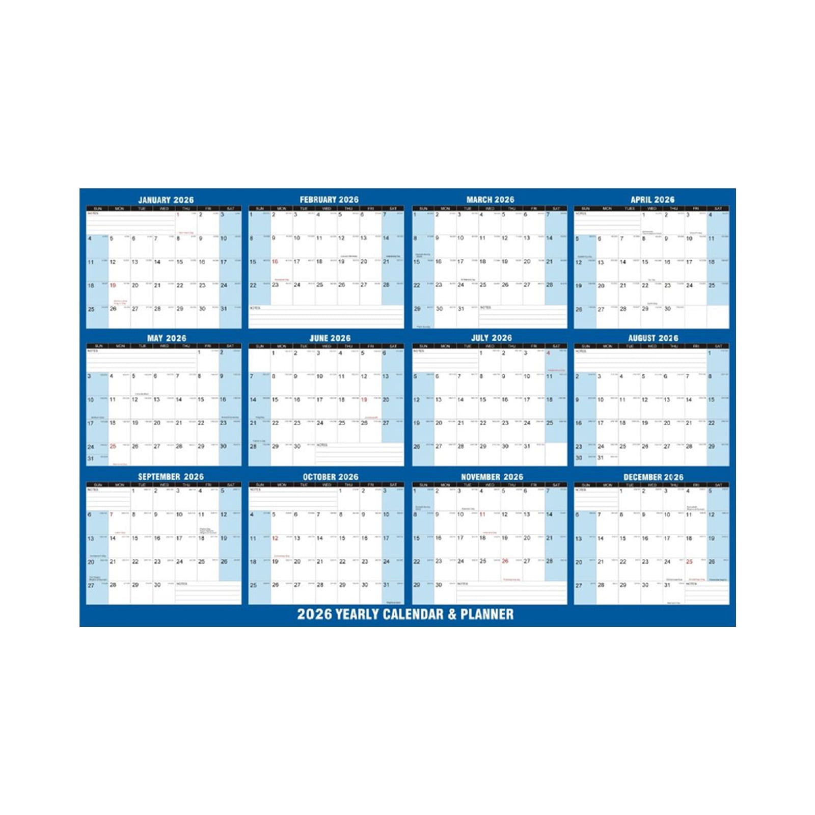 24" x 34" 2026 Yearly Calendar & Planner - Erasable Wet & Dry Erase ...
