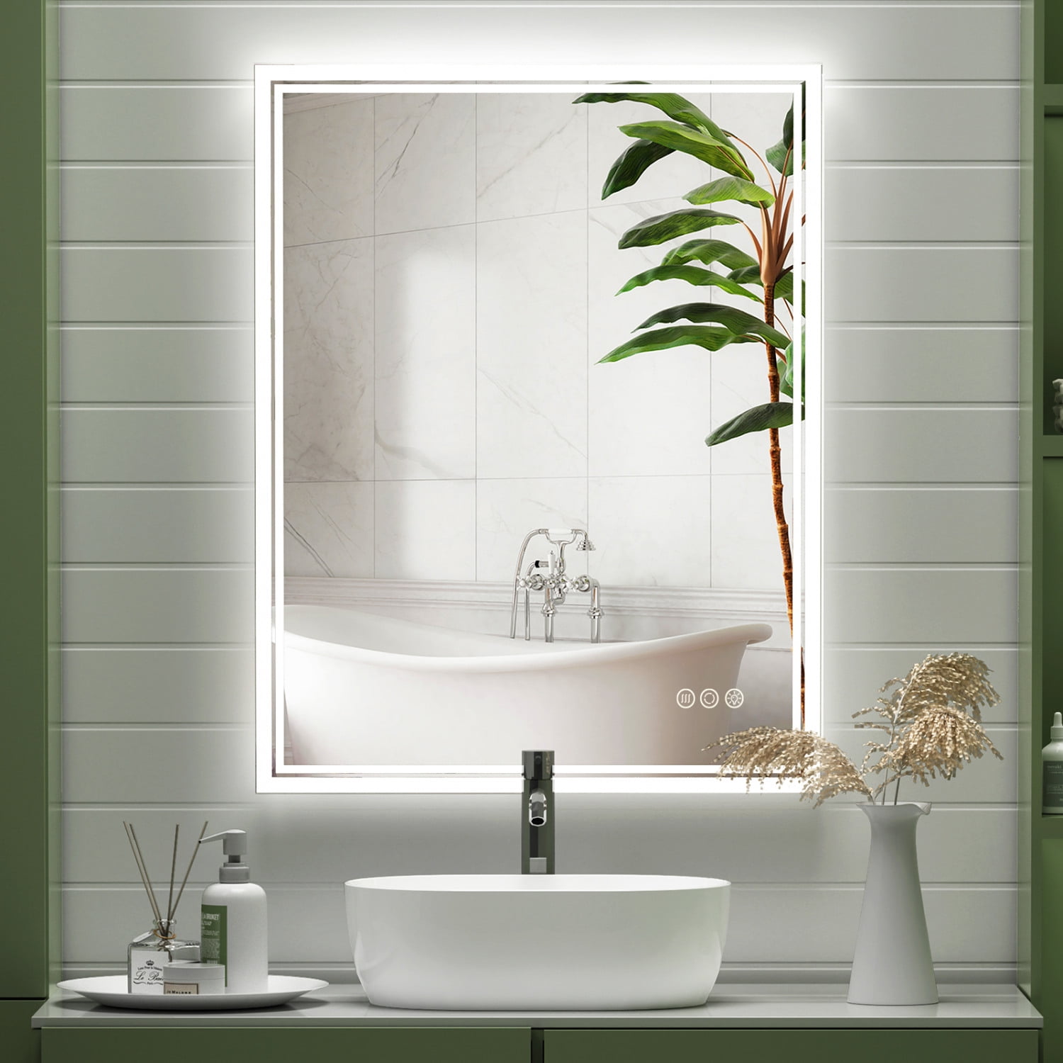 24 x 36 LED Bathroom Mirror with Frontlit and Backlit, 3 Colors LED ...