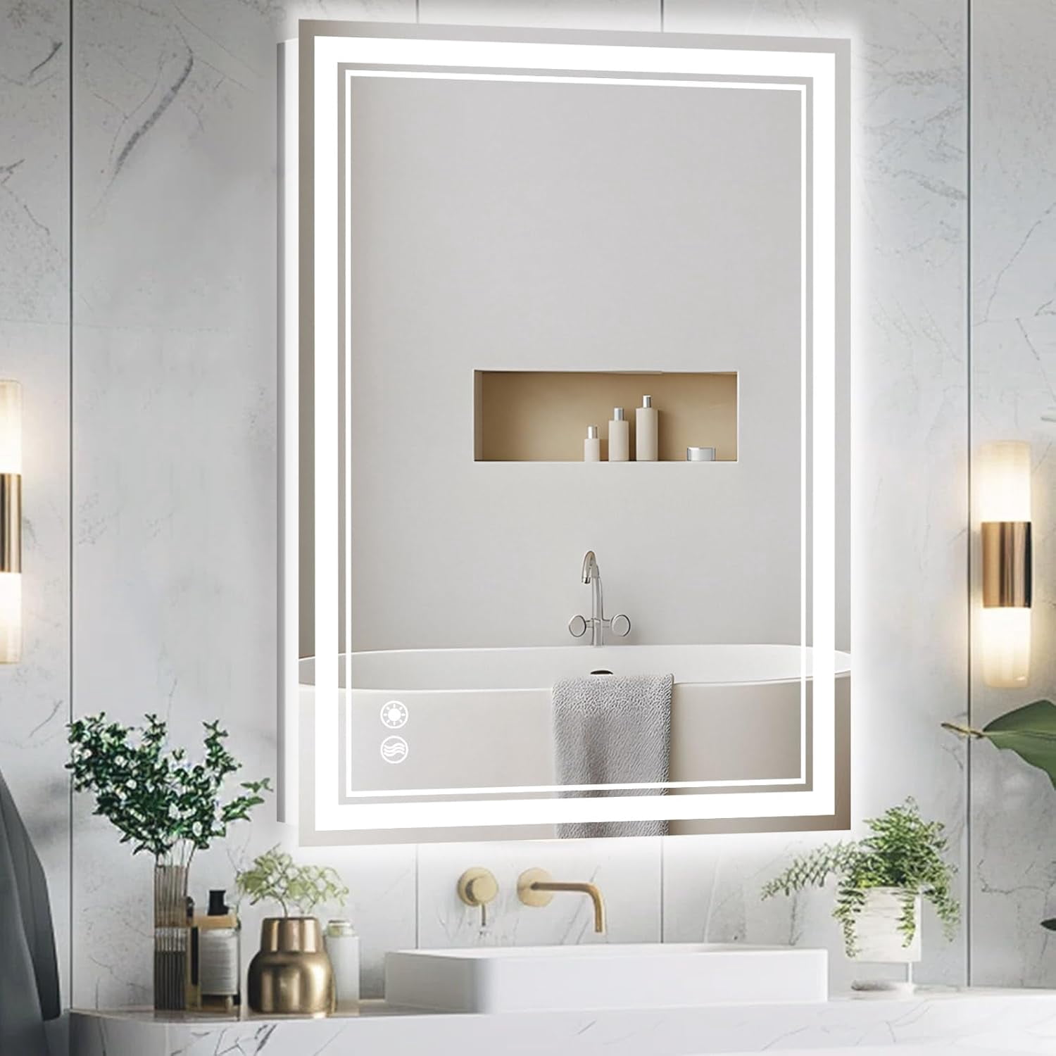 24 x 36 LED Mirror for Bathroom 3 Colors Dimmable Touch Sensor ...