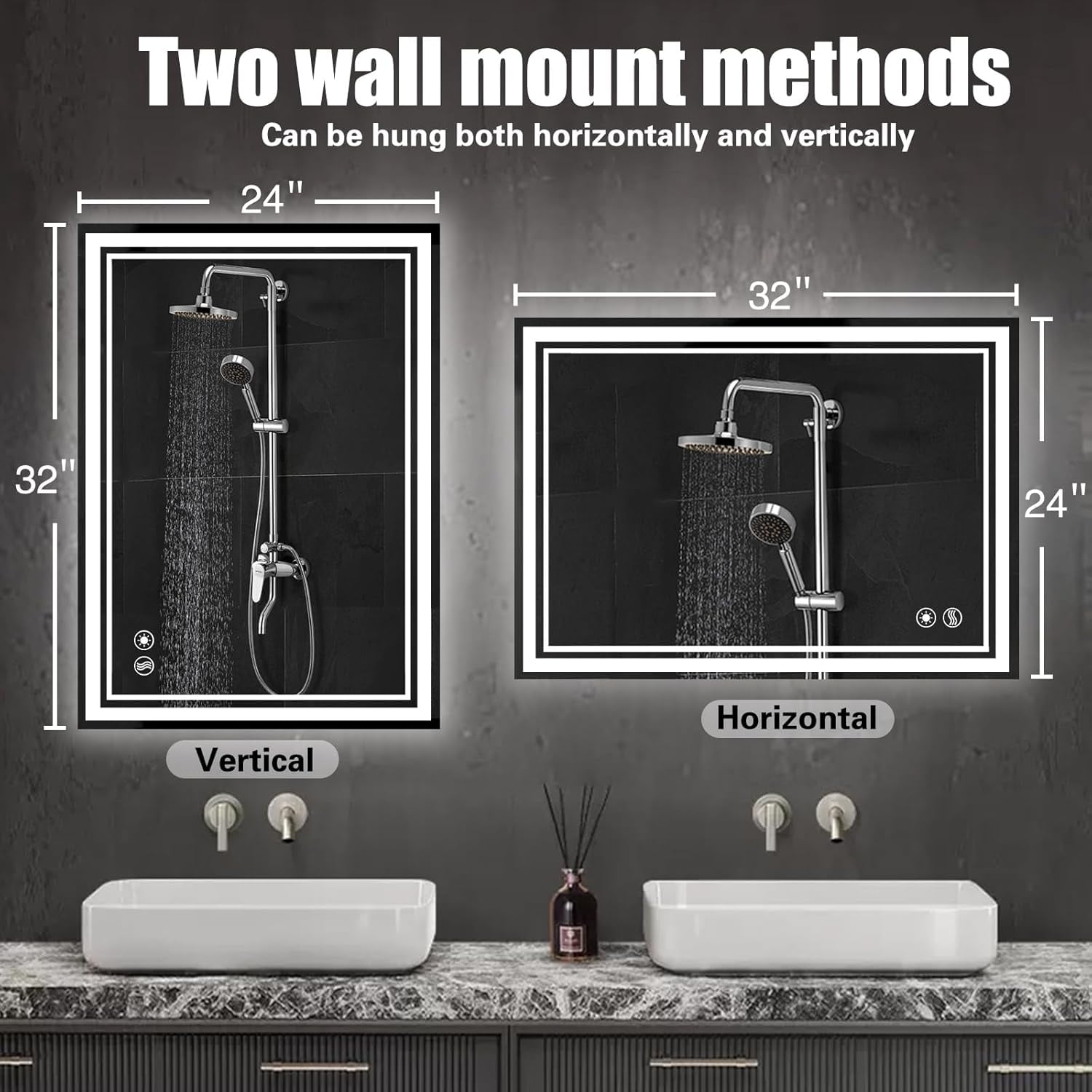 24“ x 36” LED Mirror for Bathroom Front and Backlit Anti-Fog Dimmable ...