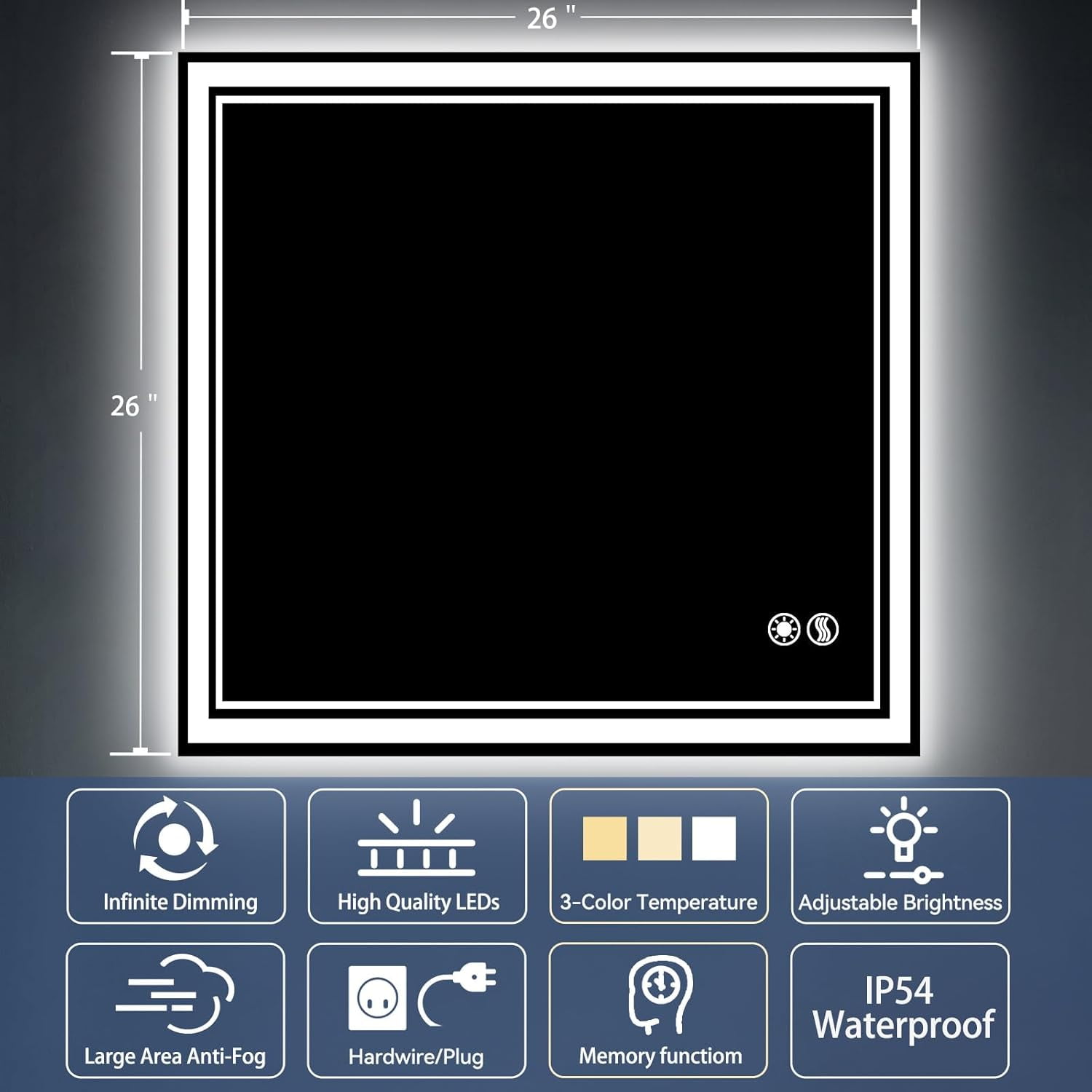 24“ x 36” LED Mirror for Bathroom Front and Backlit Anti-Fog Dimmable ...