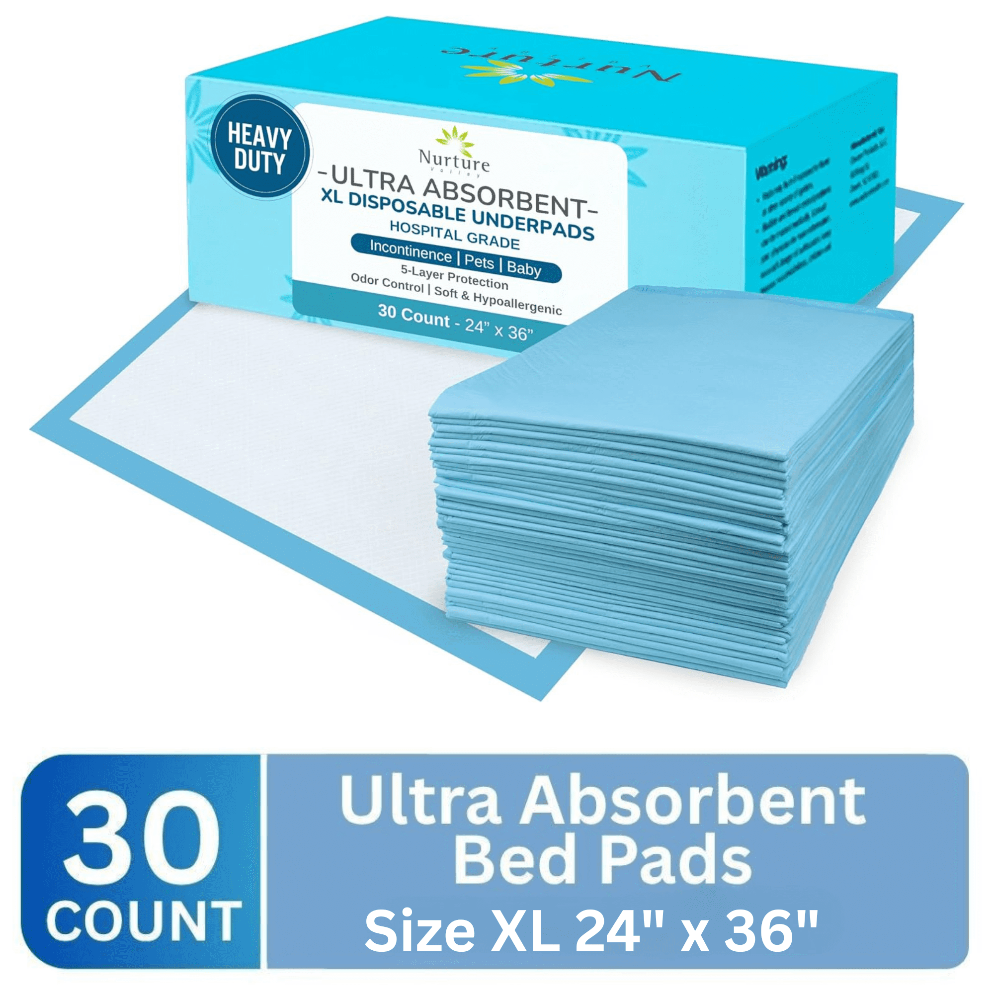 Nurture Valley Ultra-Thick Disposable Bed Pads 24"x36", Incontinence ...