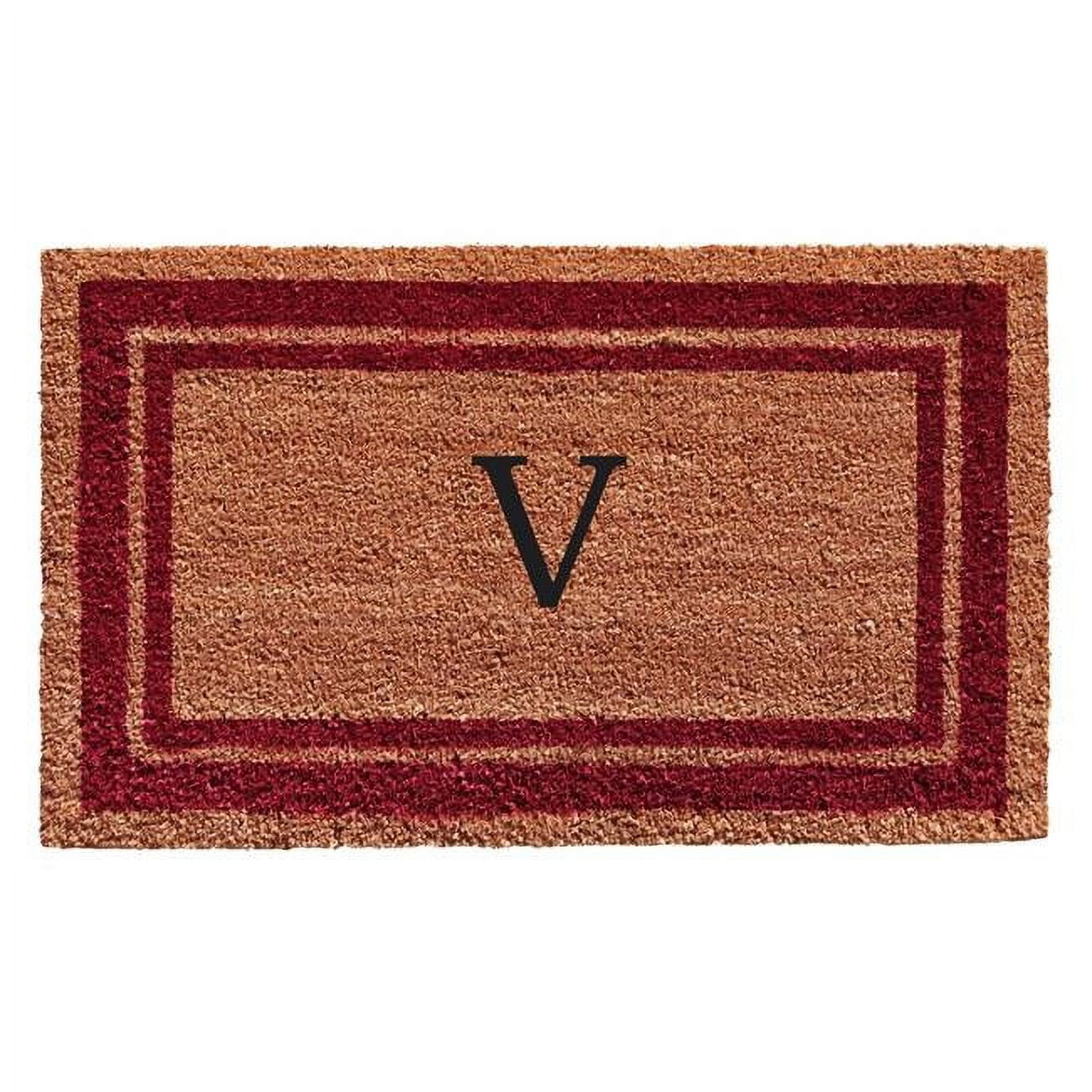 24 x 36 in. Burgundy Border Monogram Rectangular Doormat, Natural ...