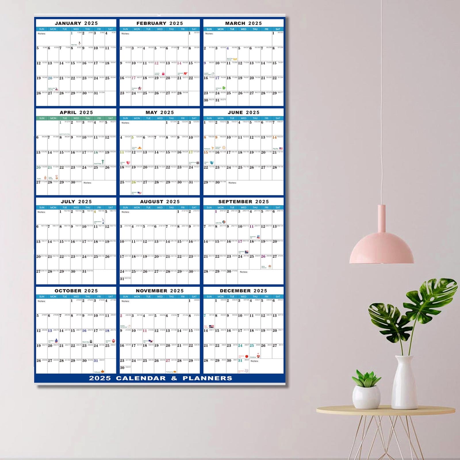 24" x 37" 2025 Wall Calendar Erasable Large Wet & Dry Erase Laminated 12 Month Annual Yearly ...