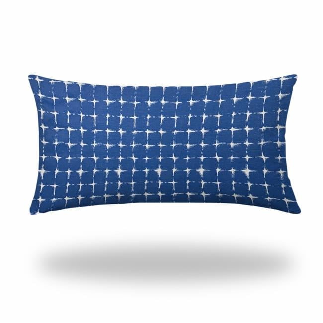 24 x 4 x 12 in. Blue & White Blown Seam Gingham Lumbar Indoor & Outdoor ...