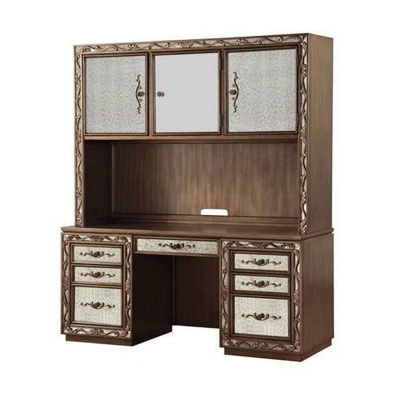 24 x 66 x 78 in. Antique Gold Wood Glass Mirror Computer Desk & Hutch ...
