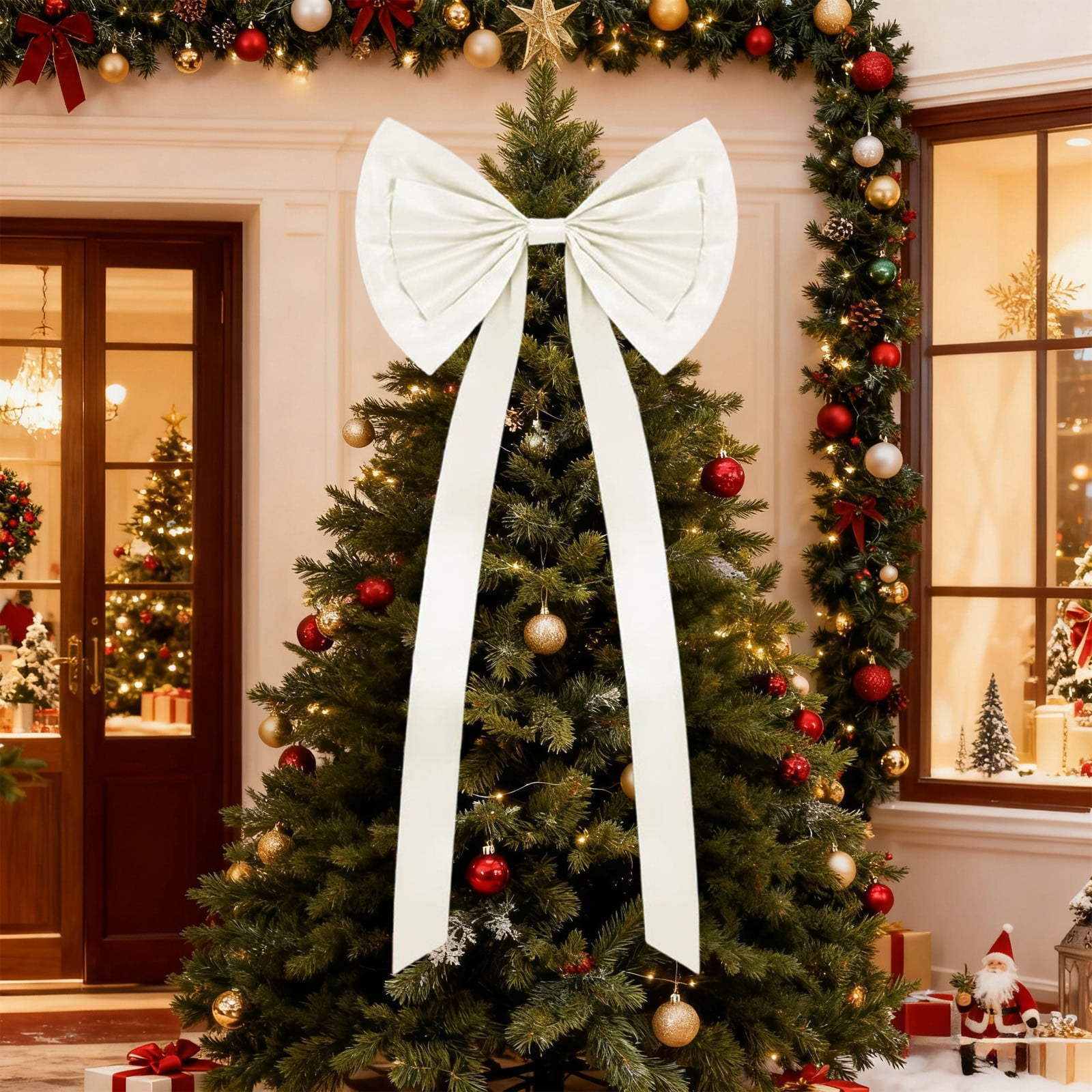24 x 71 Inches Christmas Extra Large Velvet Bows Christmas Tree Topper Decor Giant Xmas Tree ...