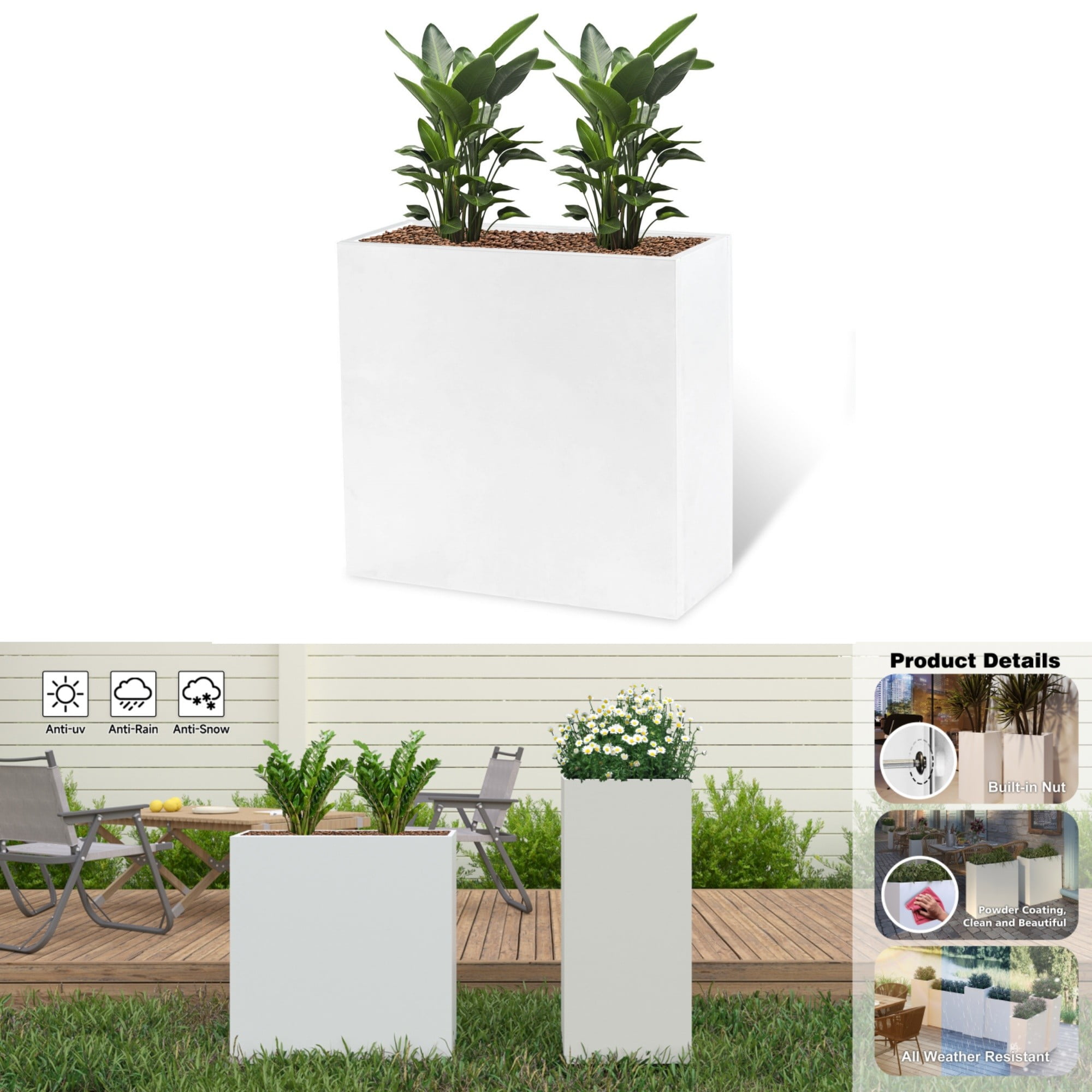 24"x10"x24" Rectangular Planter Pots with Drainage Holes Removable ...