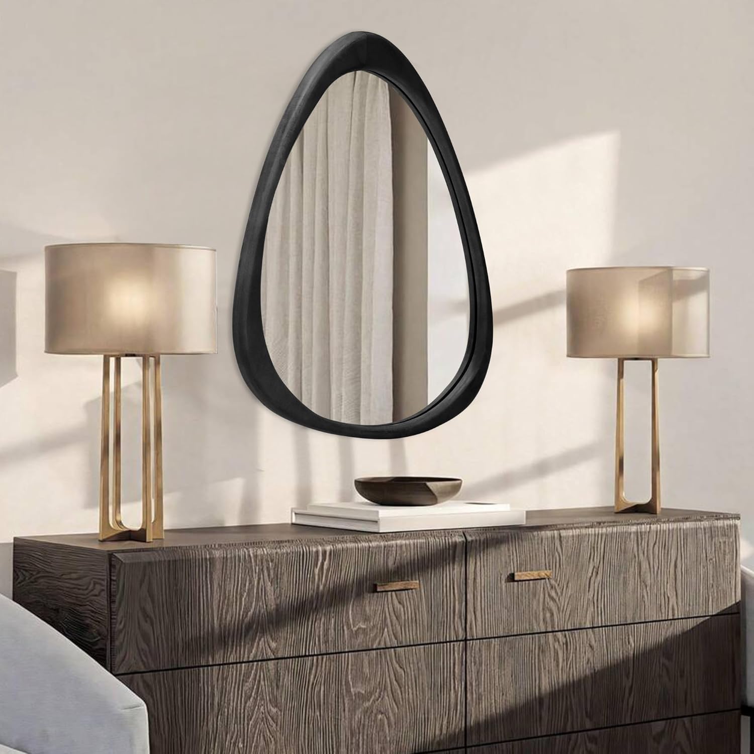 24''x19'' Asymmetrical Mirror with Wood Frame Black, Small Irregular ...