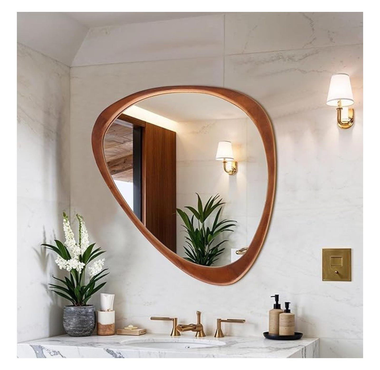 24''x19'' Asymmetrical Mirror with Wood Frame, Small Irregular Wall Odd ...