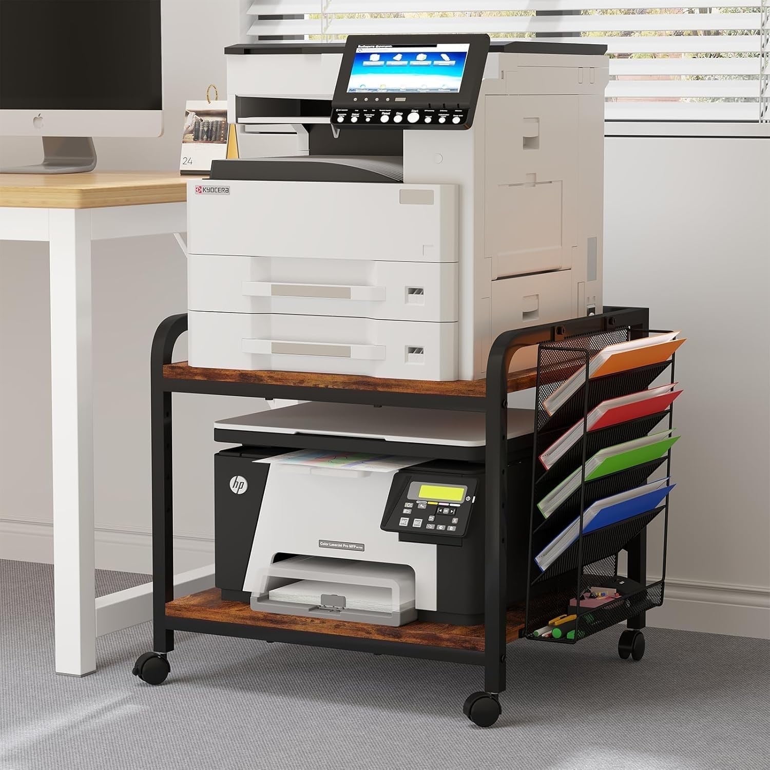 POAO Large Printer Stand with Hanging File Holder Organizer,Adjustable ...