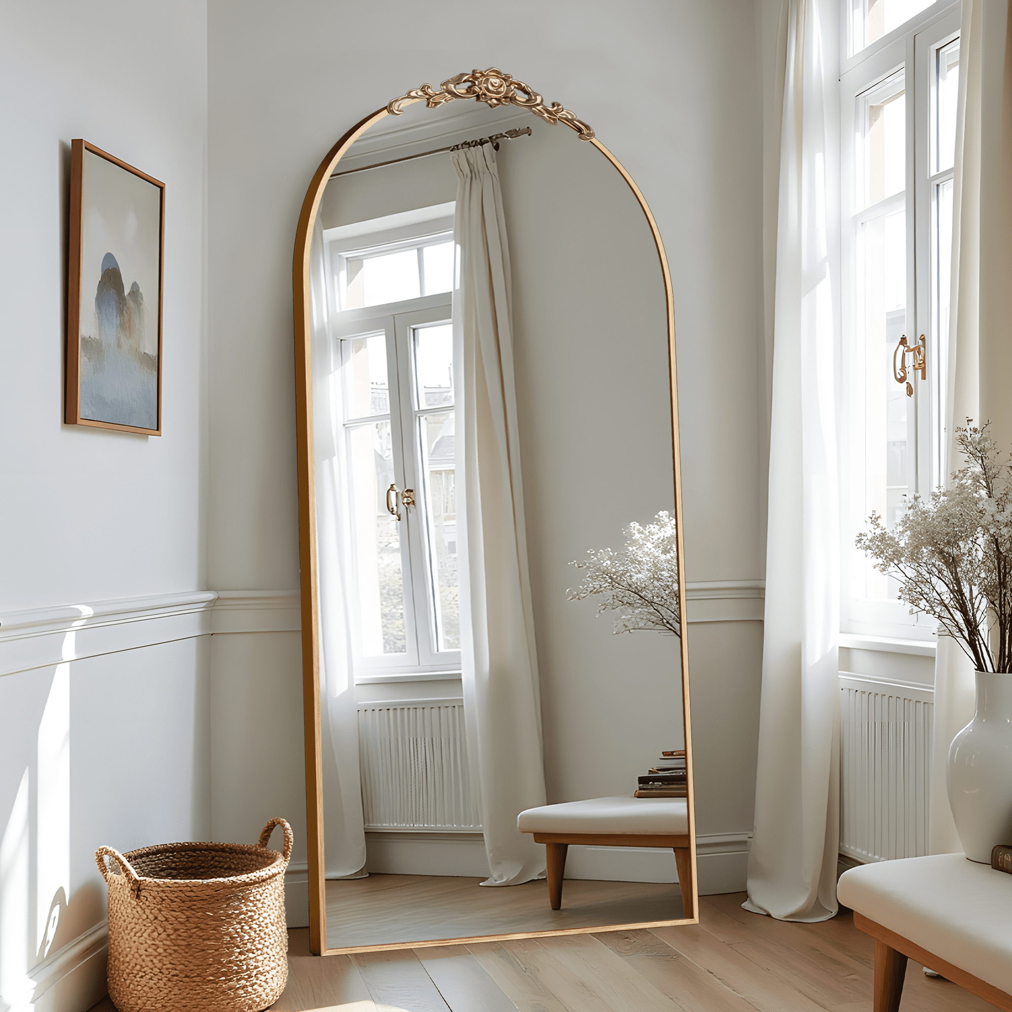 MAYEERTY 70"x32" Gold Wall Mounted Vanity Mirror Modern Bathroom Floor ...