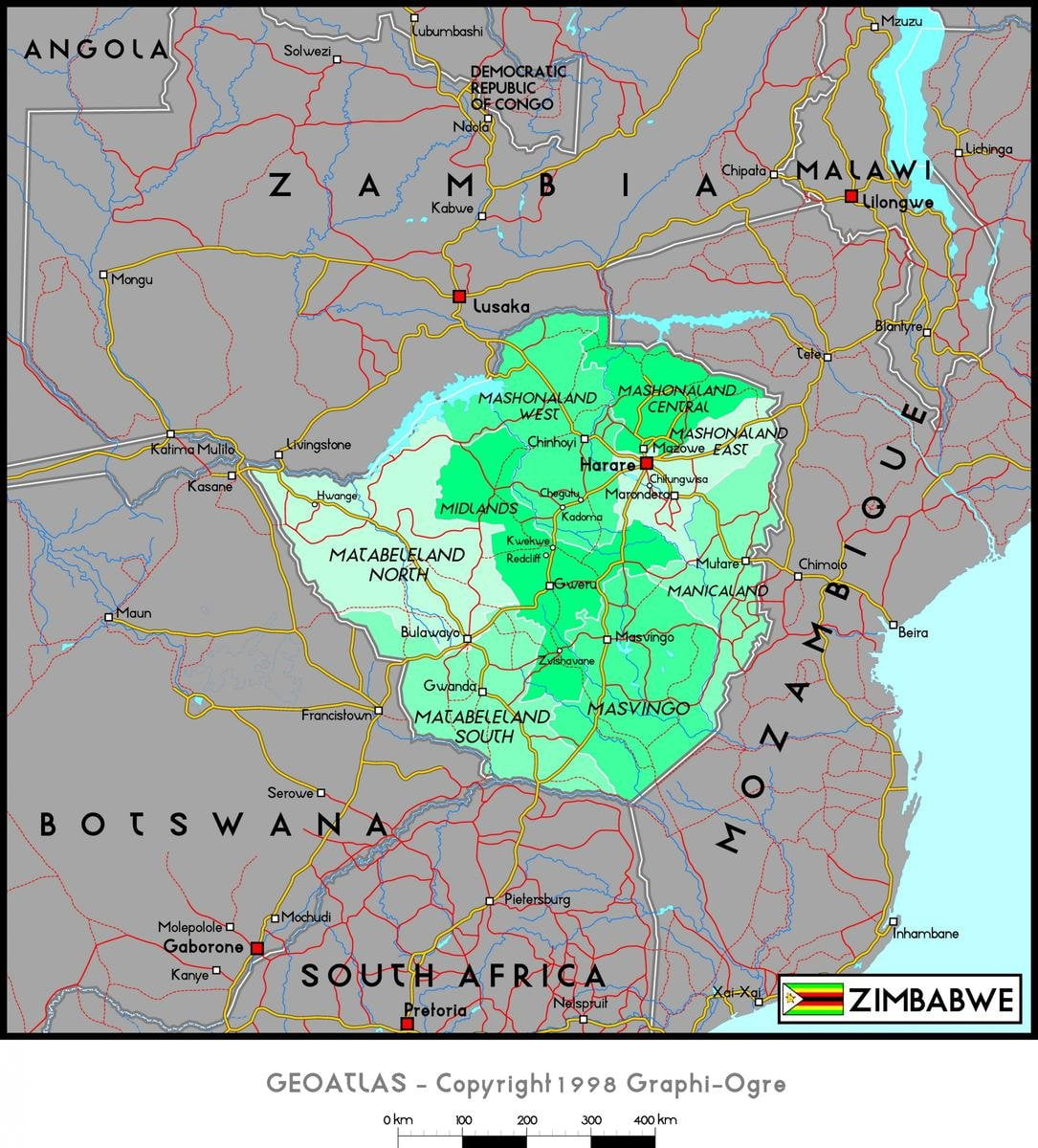 24"x26" Laminated Poster :: Political Map - Zimbabwe Political Wall Map ...