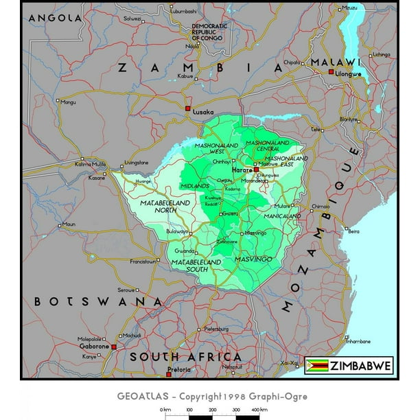 24"x26" Laminated Poster :: Political Map - Zimbabwe Political Wall Map ...