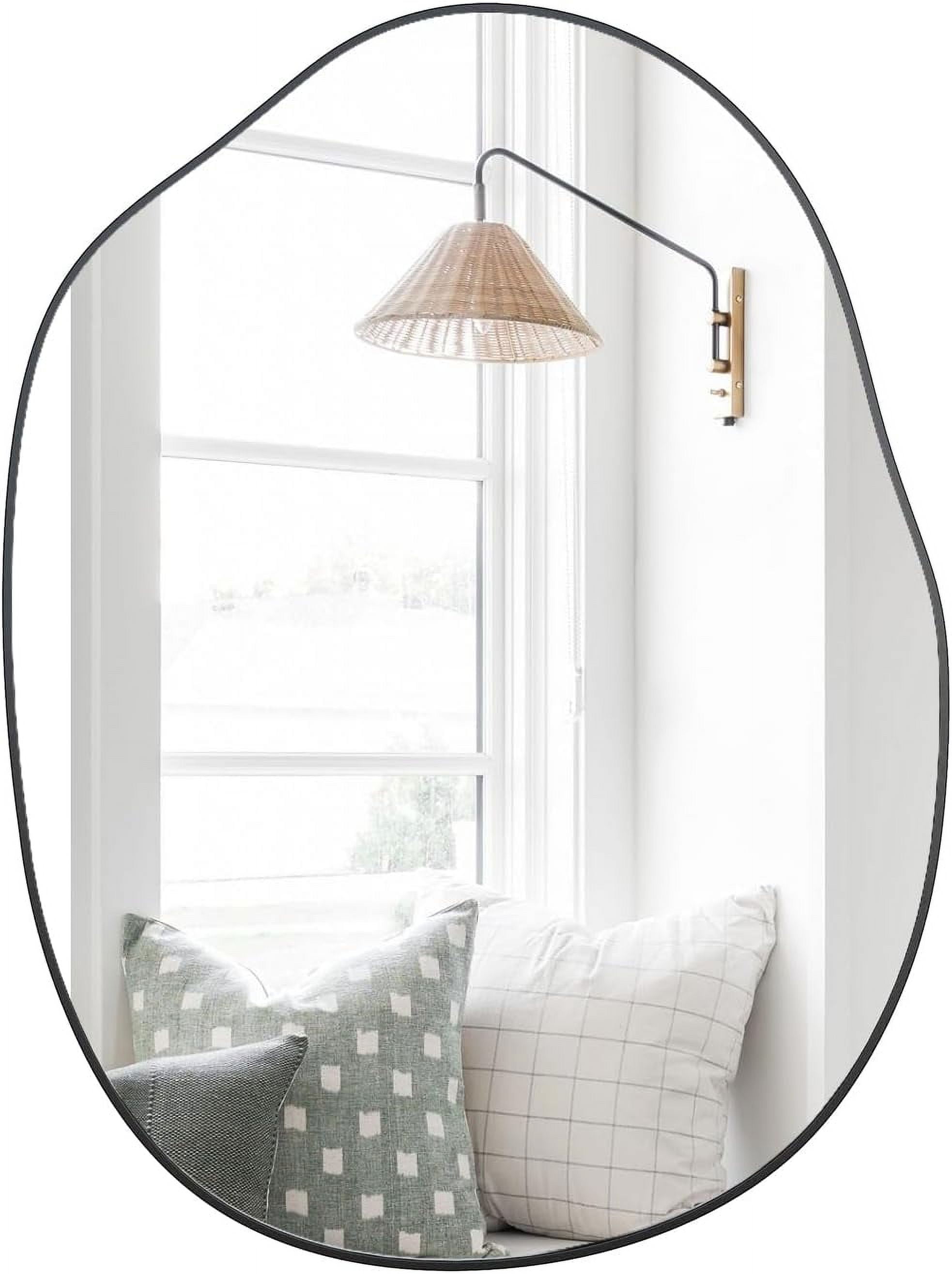 24"x32" Black Irregular Oval Bathroom Mirror Asymmetrical Aesthetic ...