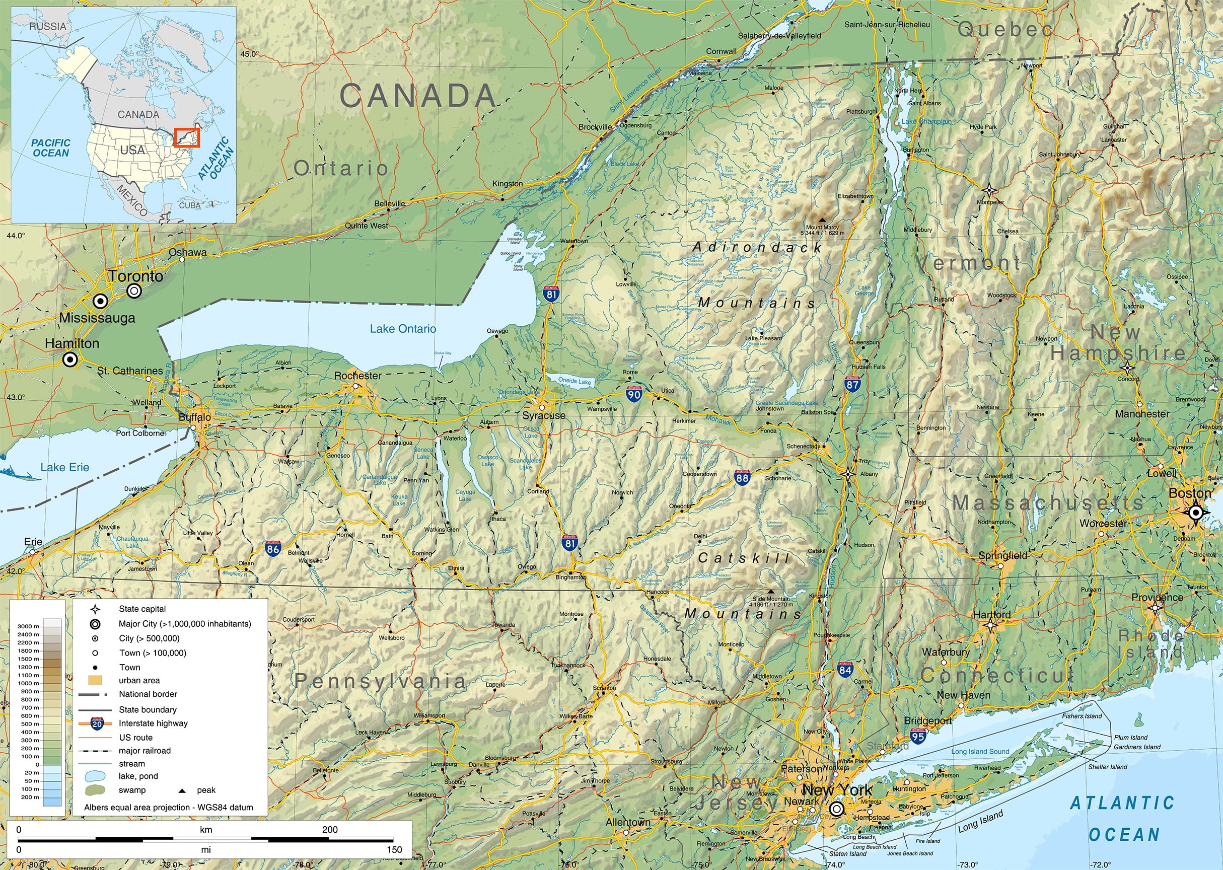 24"x34" New York State Geographic Map English 【Rolled Canvas】 - Walmart.com