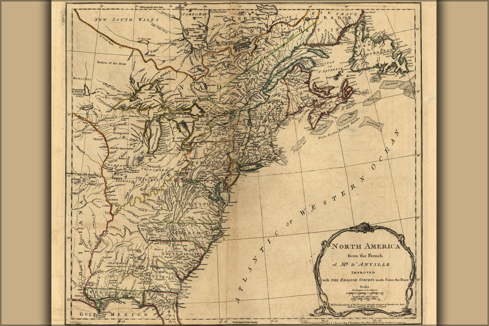 24"x36" Gallery Poster, 1775 map of north america united states ...