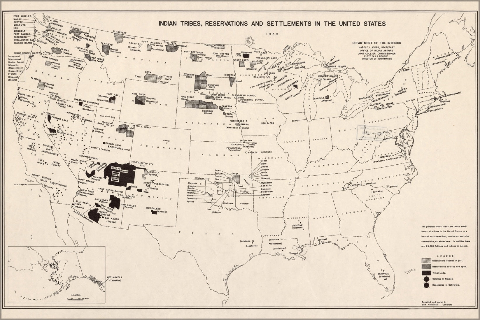 24"x36" Gallery Poster, 1939 map of Native American Indian tribe ...