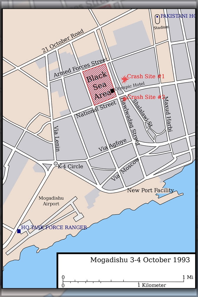 24"x36" Gallery Poster, Battle of mogadishu map of city black hawk down ...