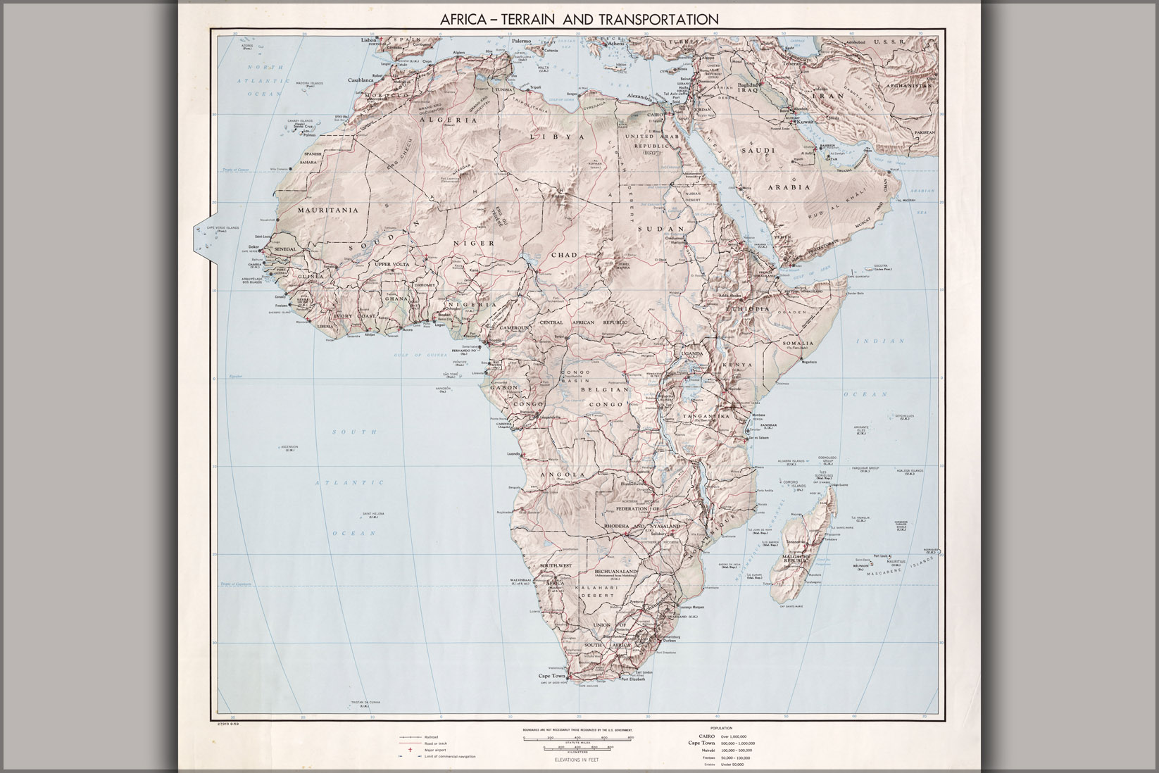 24"x36" Gallery Poster, CIA Map of Africa, terrain 1959 - Walmart.com
