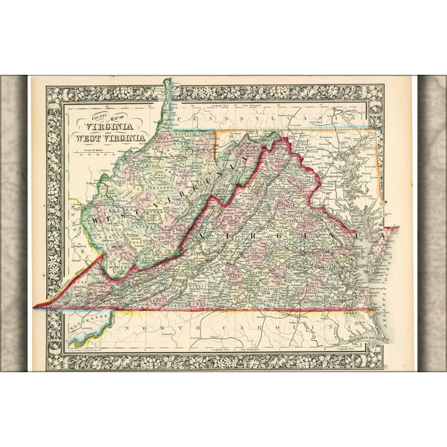 24"x36" Gallery Poster, County map of Virginia and West Virginia 1863 ...