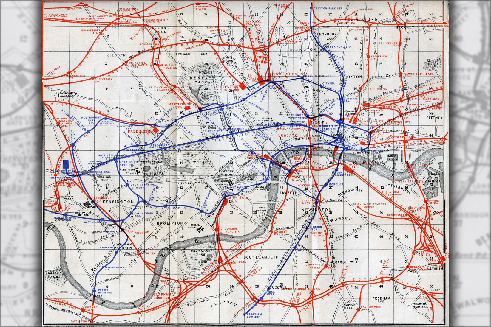 24"x36" Gallery Poster, London metro map of 1907 railroads & metrolines ...