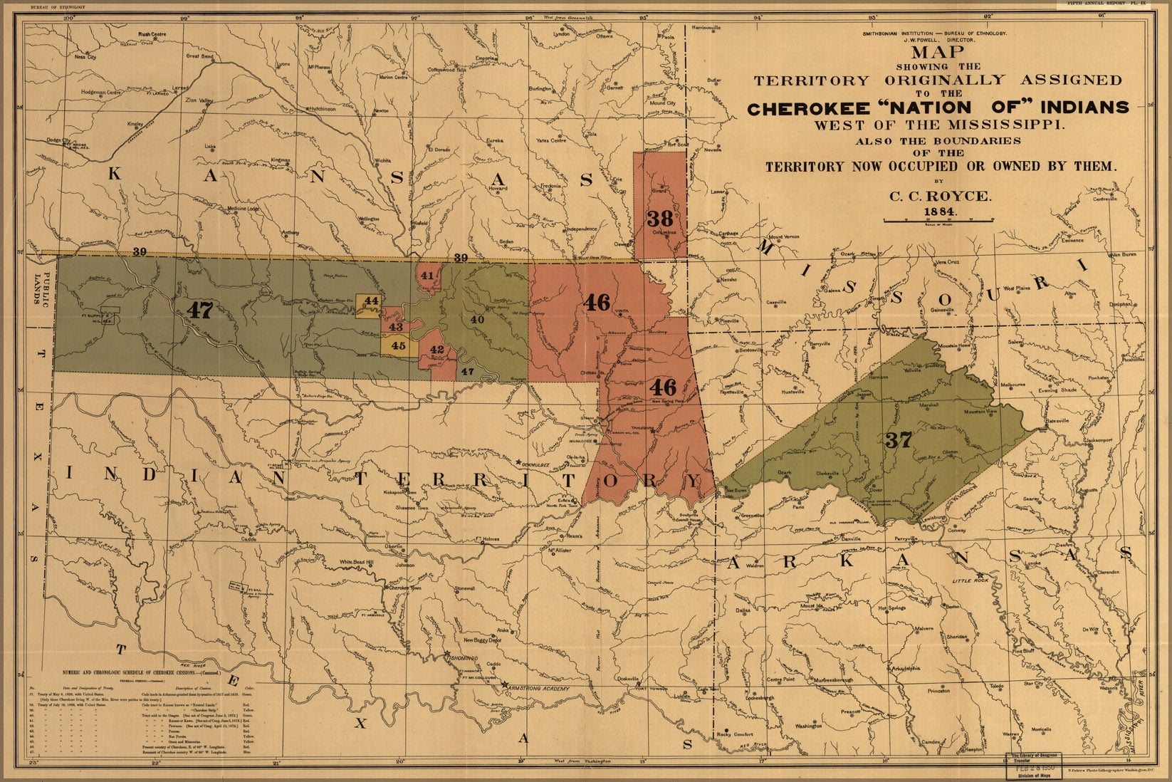 24"x36" Gallery Poster, Map former territory of Cherokee Indians 1884 ...
