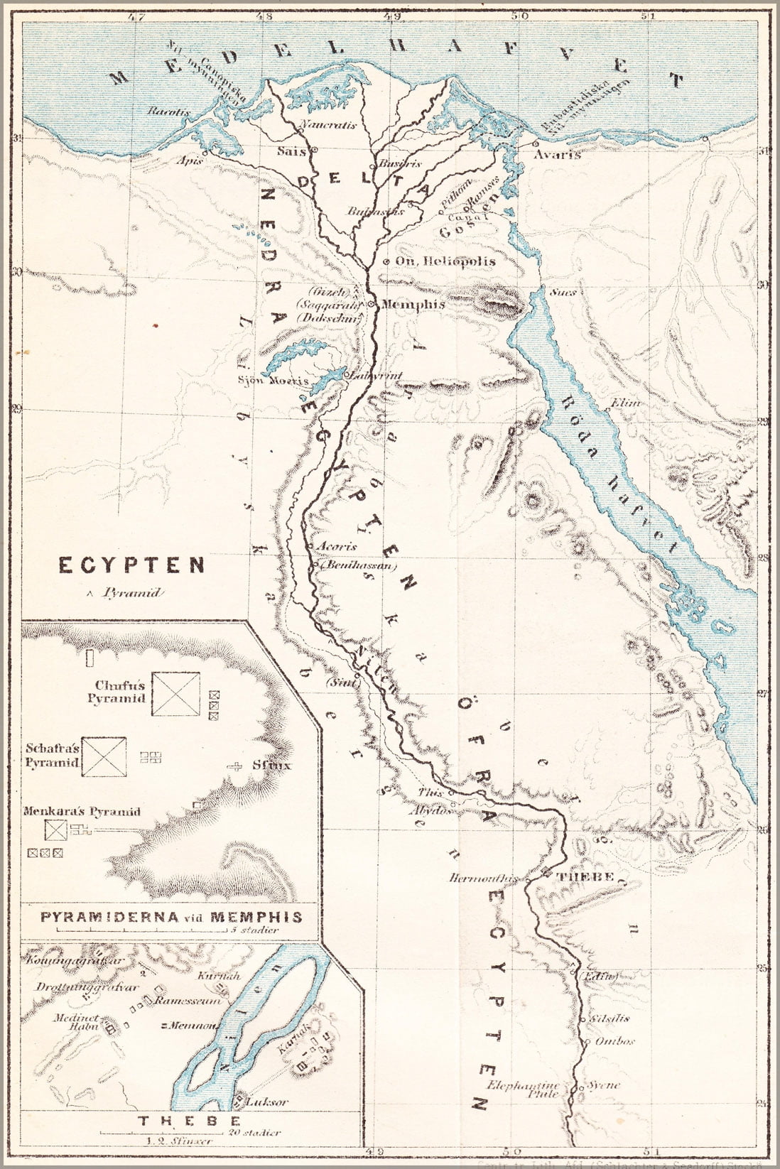 24"x36" Gallery Poster, Map of Ancient Egypt with pyramids at Memphis ...