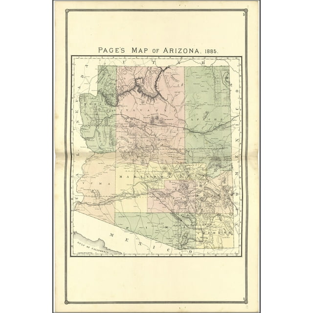 24"x36" Gallery Poster, Map of Arizona, 1885 - Walmart Business Supplies
