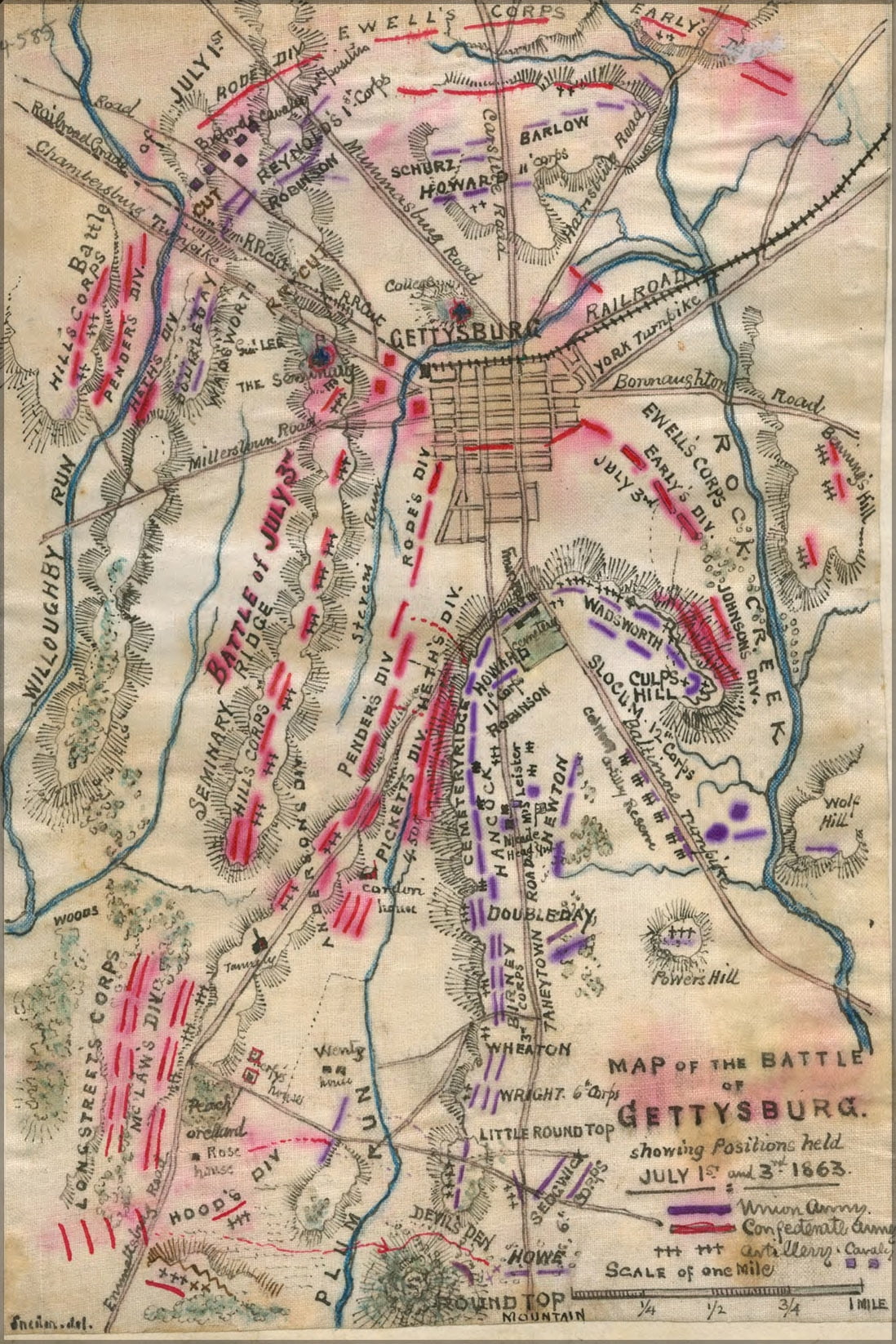 24"x36" Gallery Poster, Map of Battle of Gettysburg July 1st & 3rd 1863 ...