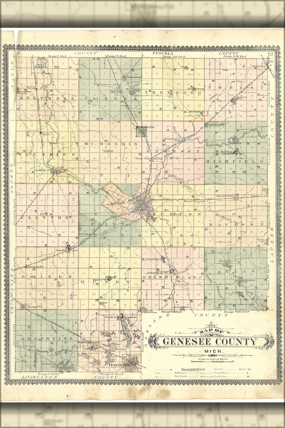 24"x36" Gallery Poster, Map of Genesee County, flint michigan 1889 ...