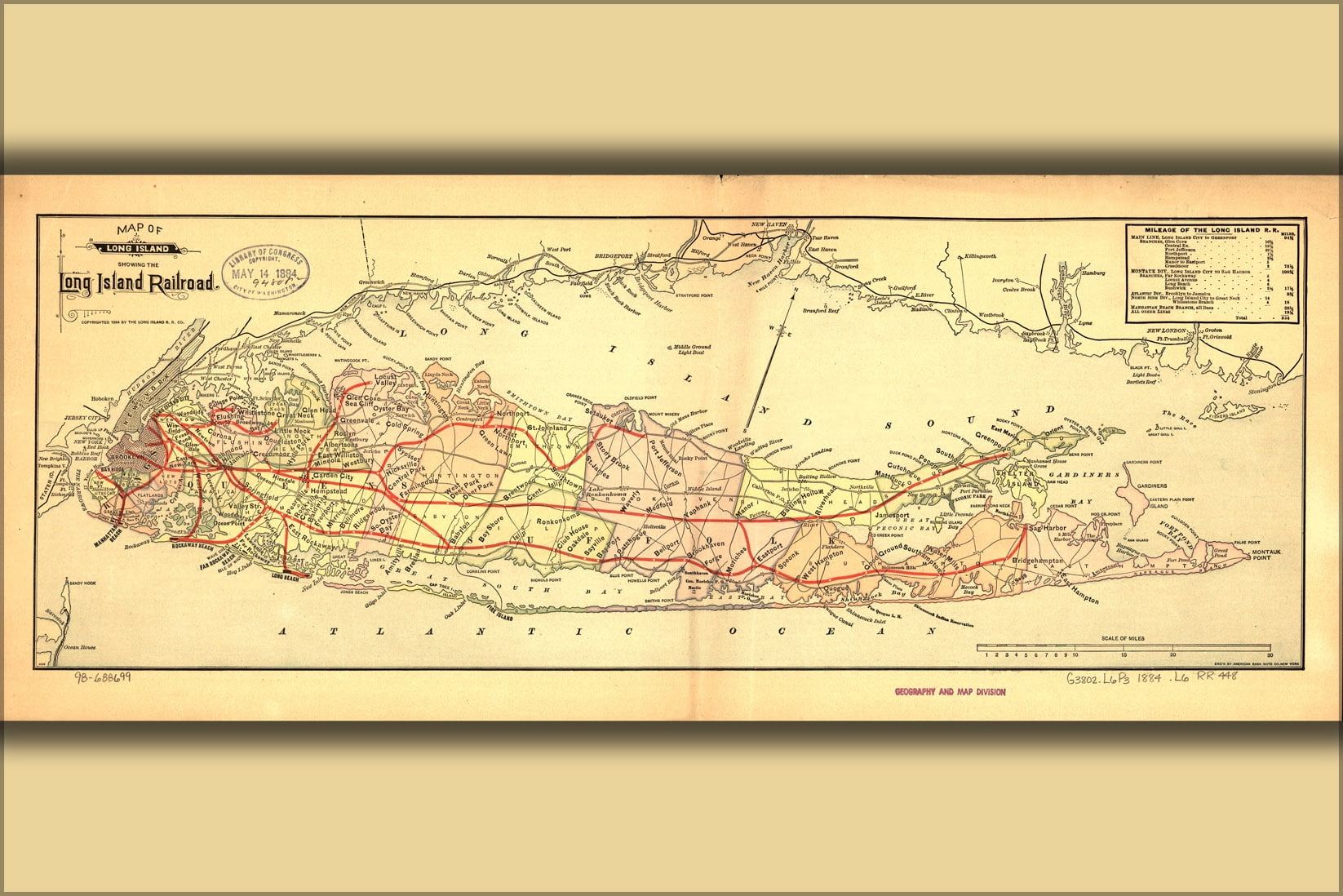 24"x36" Gallery Poster, Map of Long Island with Long Island Railroad ...