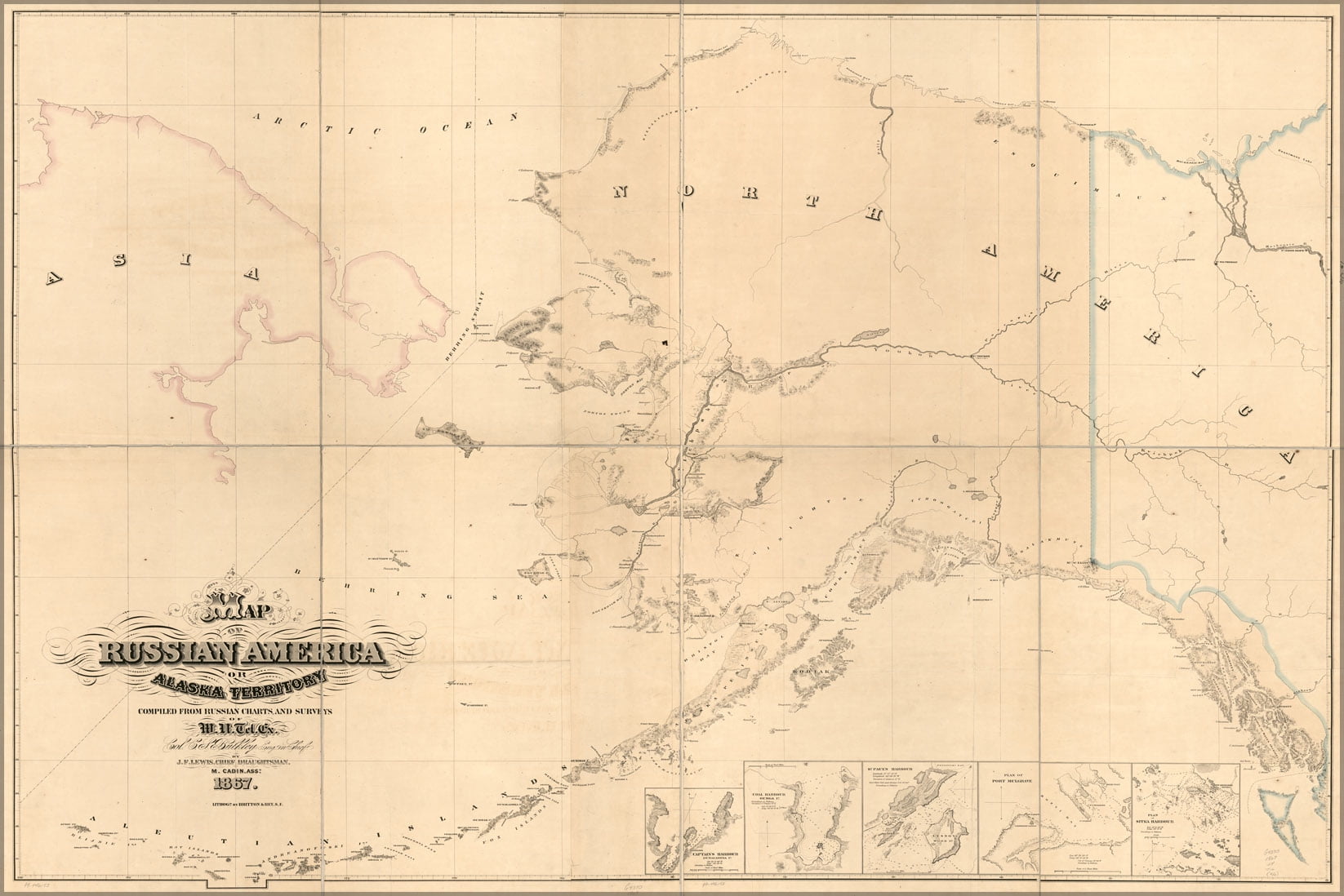 24"x36" Gallery Poster, Map of Russian America or Alaska Territory 1867 ...