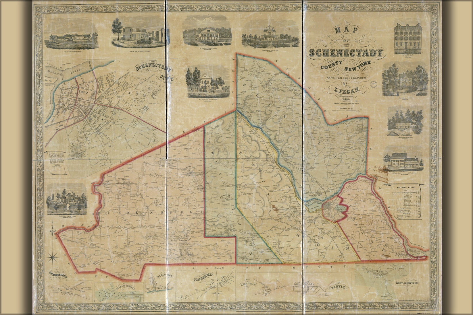 24"x36" Gallery Poster, Map of Schenectady County, New York 1856 05_19 ...